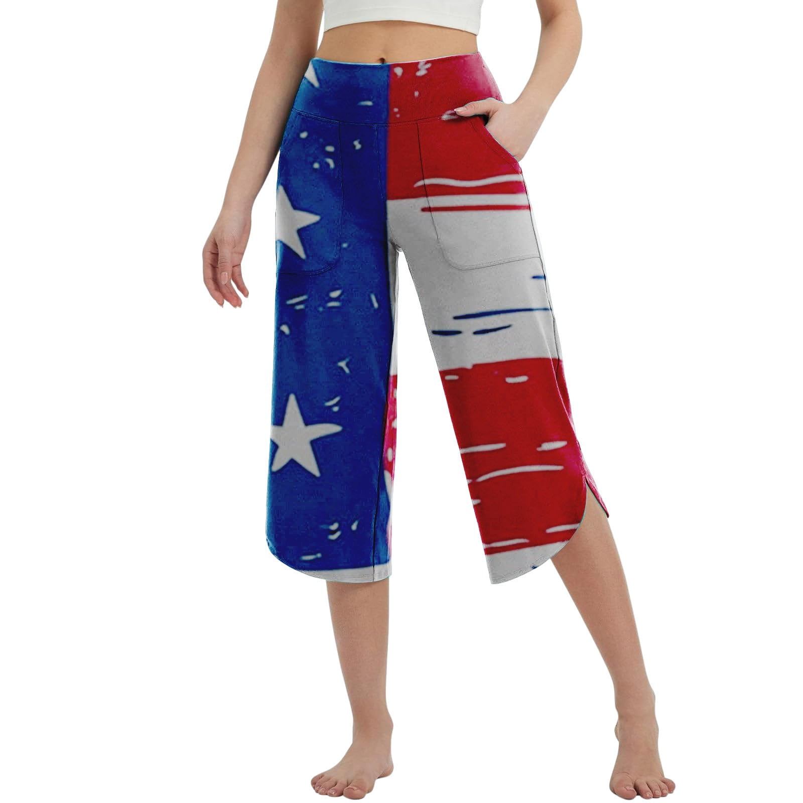 HEILAU 4th of July Capri Pants for Women American Flag Printed High ...