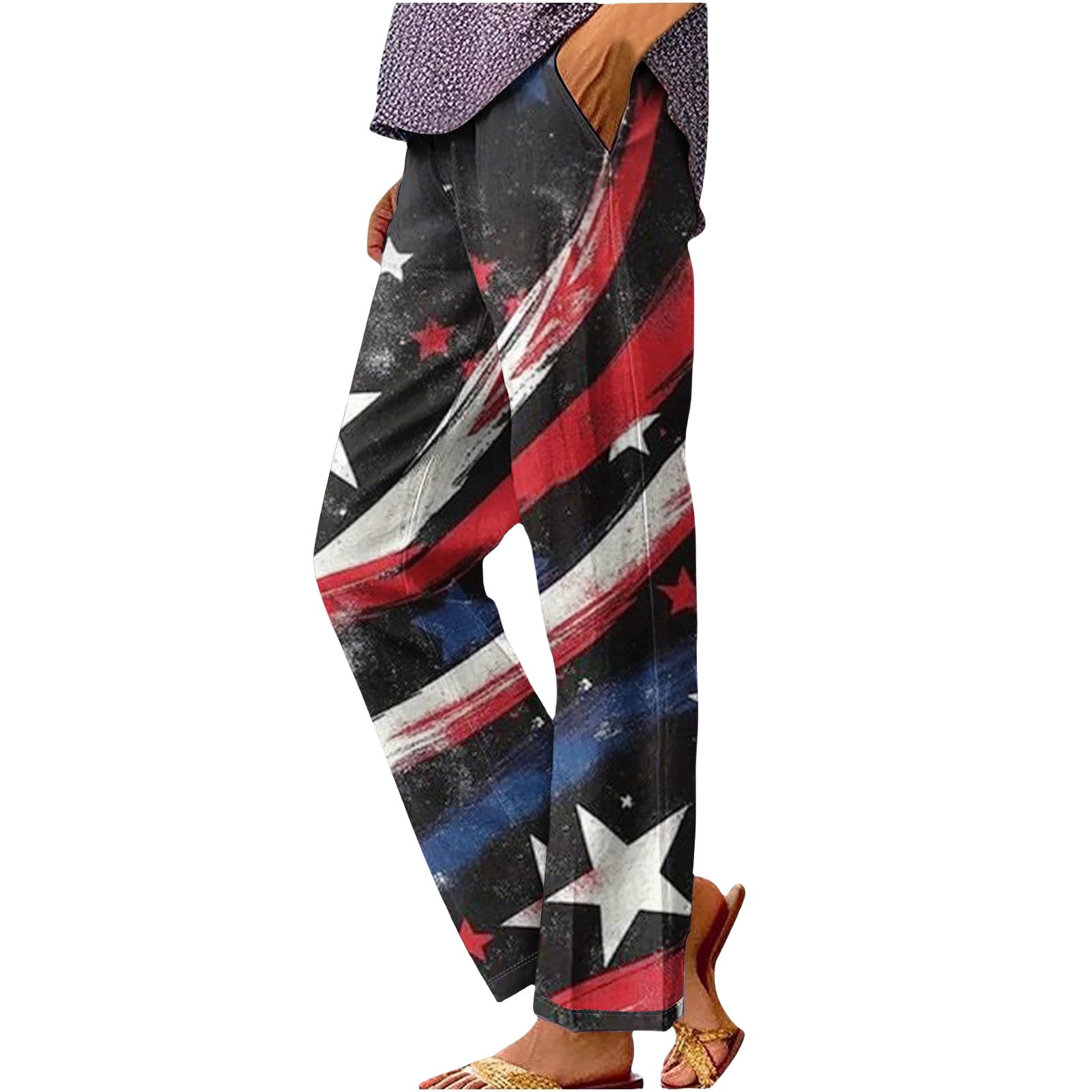 HEILAU 4th of July Pants for Women Independence Day American Flag Wide ...