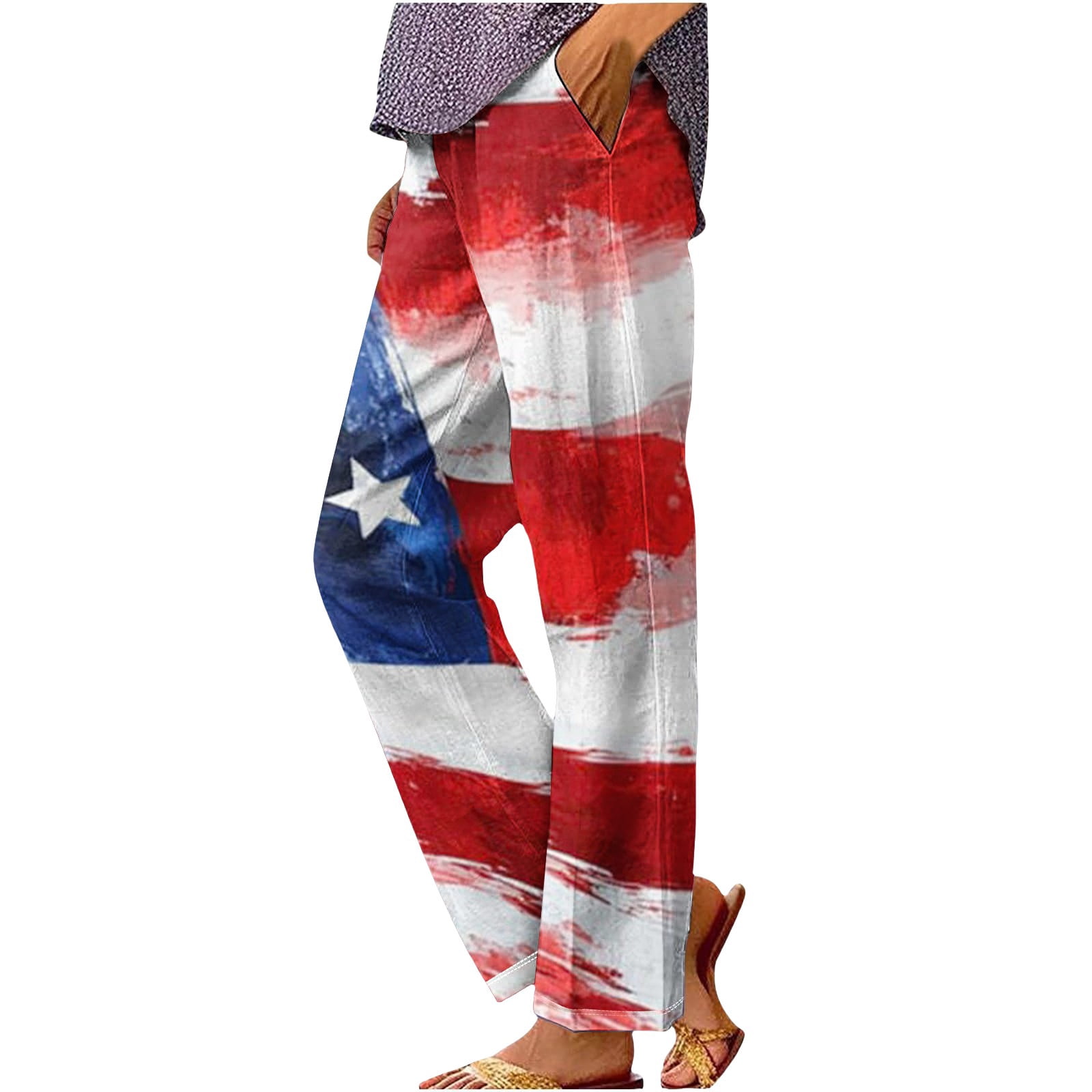 HEILAU 4th of July Pants for Women Independence Day American Flag Wide ...