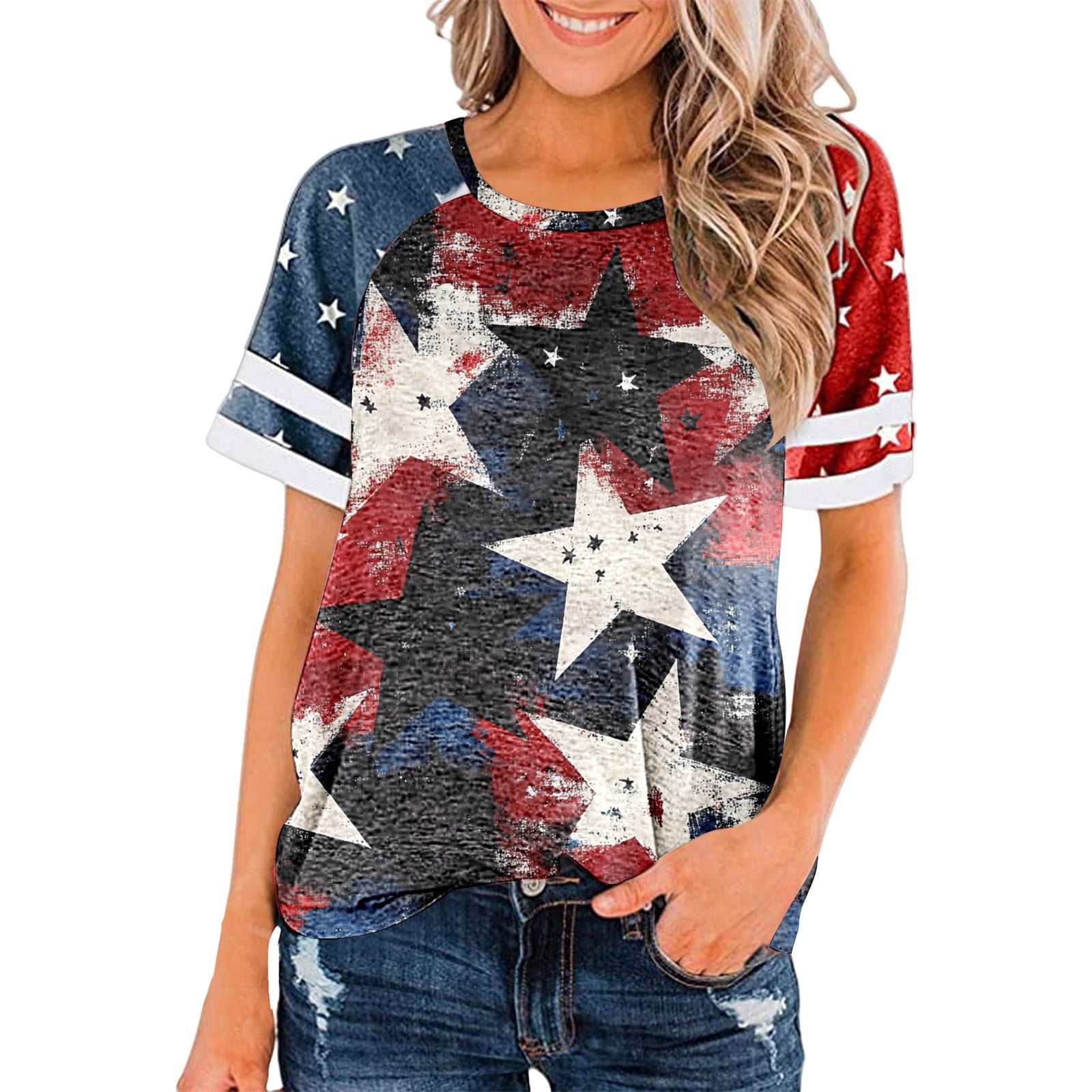 HEILAU 4th of July Shirts for Women American Flag Graphic Tees ...