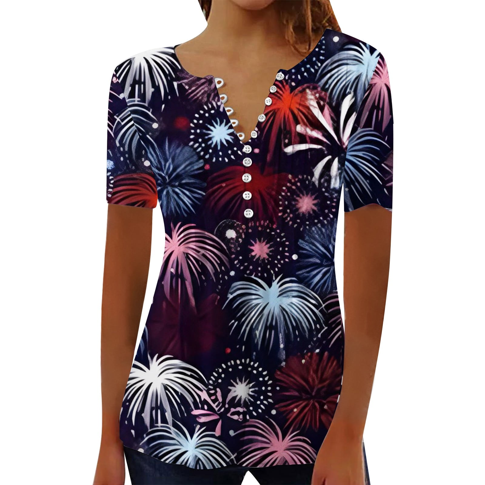 HEILAU American Flag Graphic T Shirts for Women 4th of July Independence Day Shirt Summer Chest ...