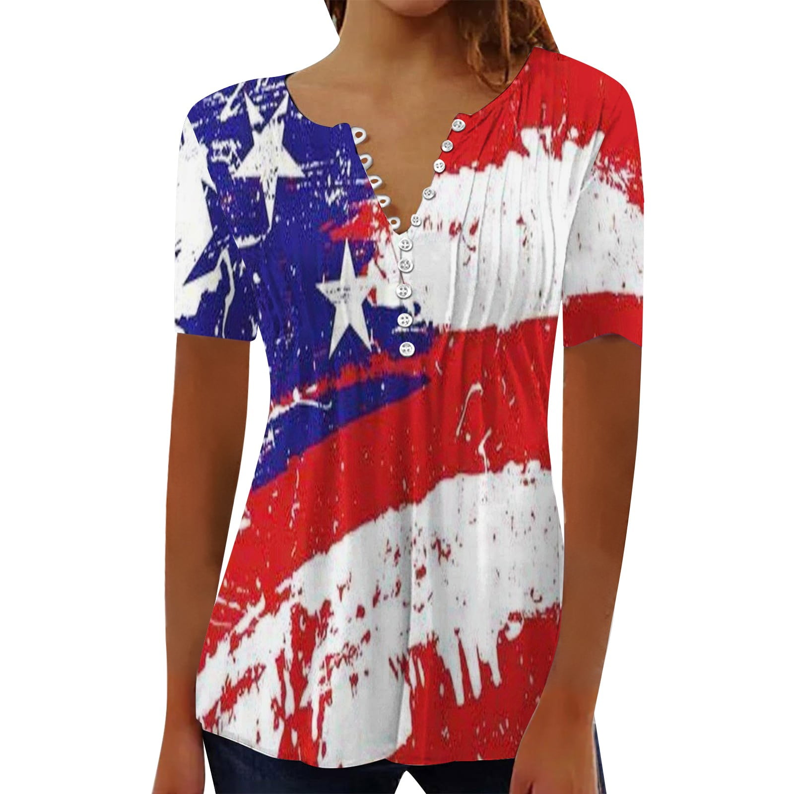 HEILAU American Flag Graphic T Shirts for Women 4th of July Independence Day Shirt Summer Chest ...