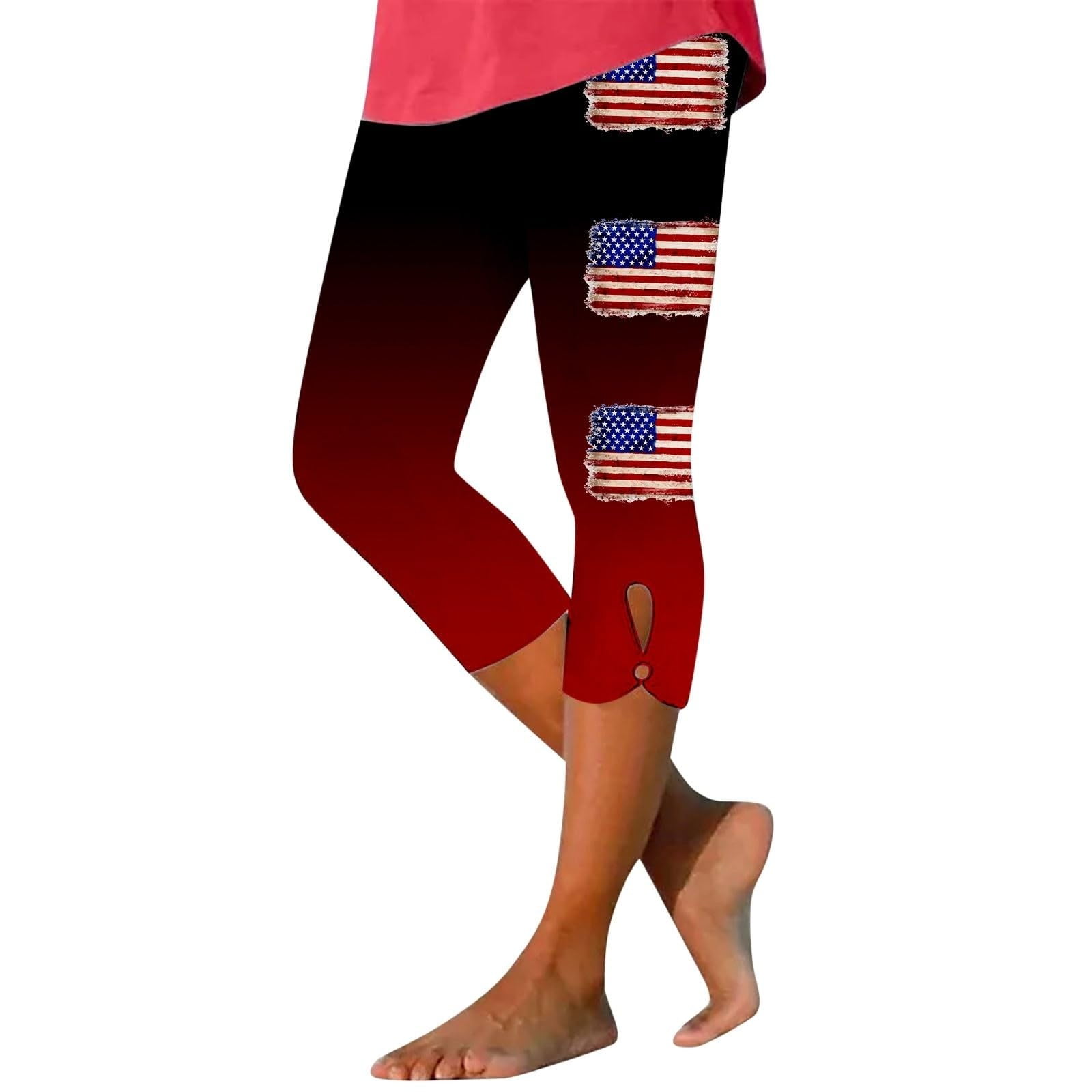 HEILAU Indenpendence Day Capri Leggings for Women American Flag Printed ...