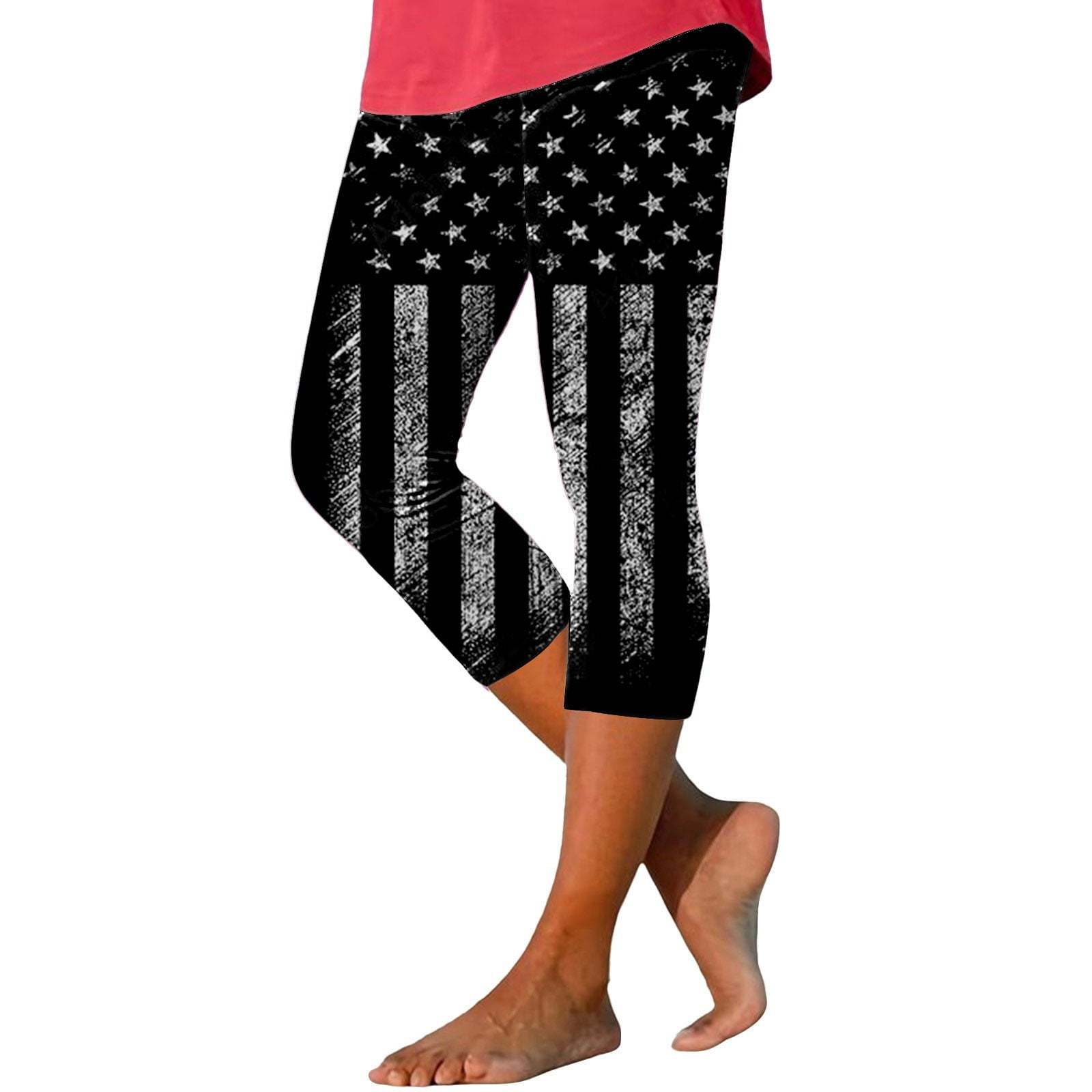 HEILAU Indenpendence Day Capri Leggings for Women American Flag Printed 4Th Of July Pants Print ...