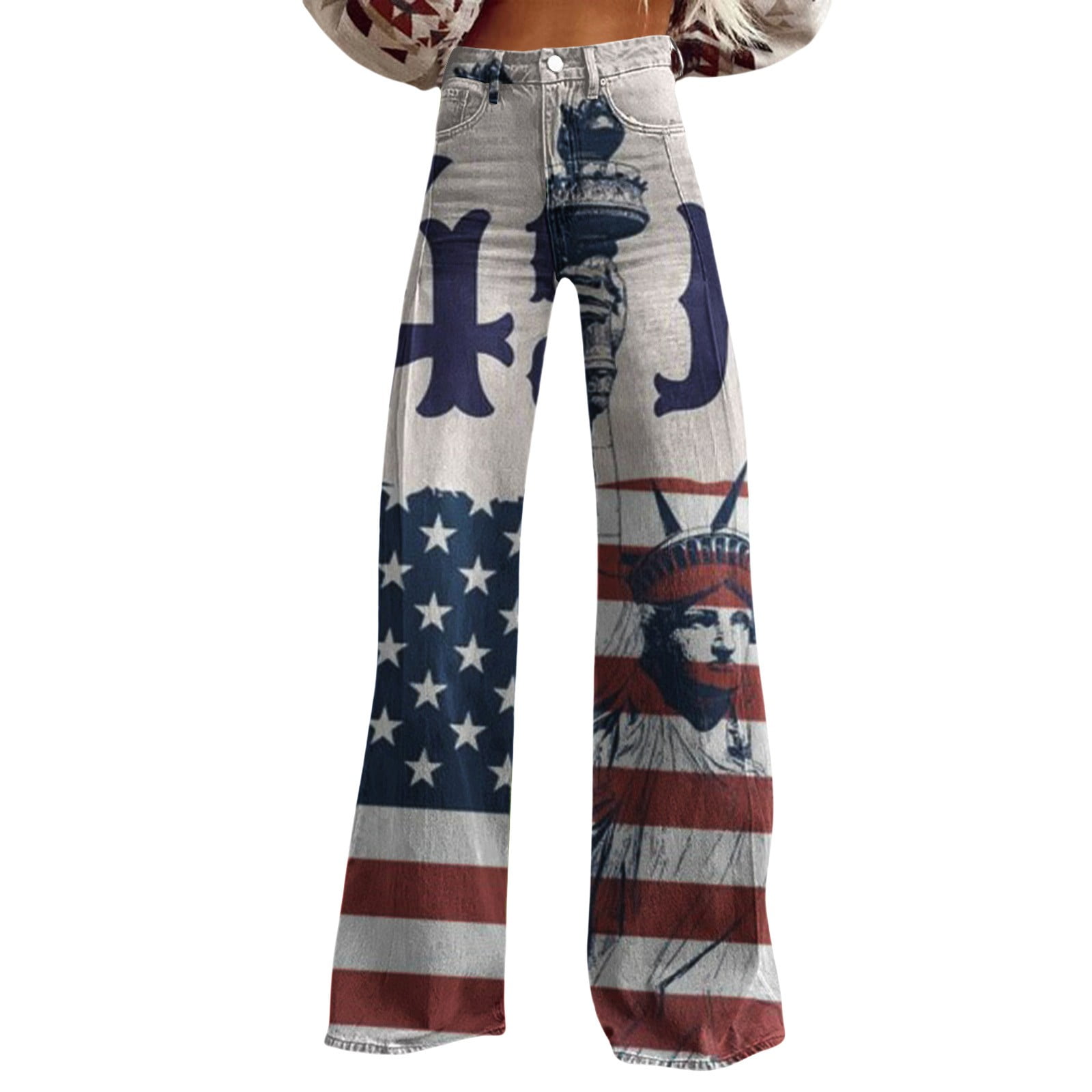 HEILAU Independence Day Pants for Women Wide Leg Woman Elastic High ...