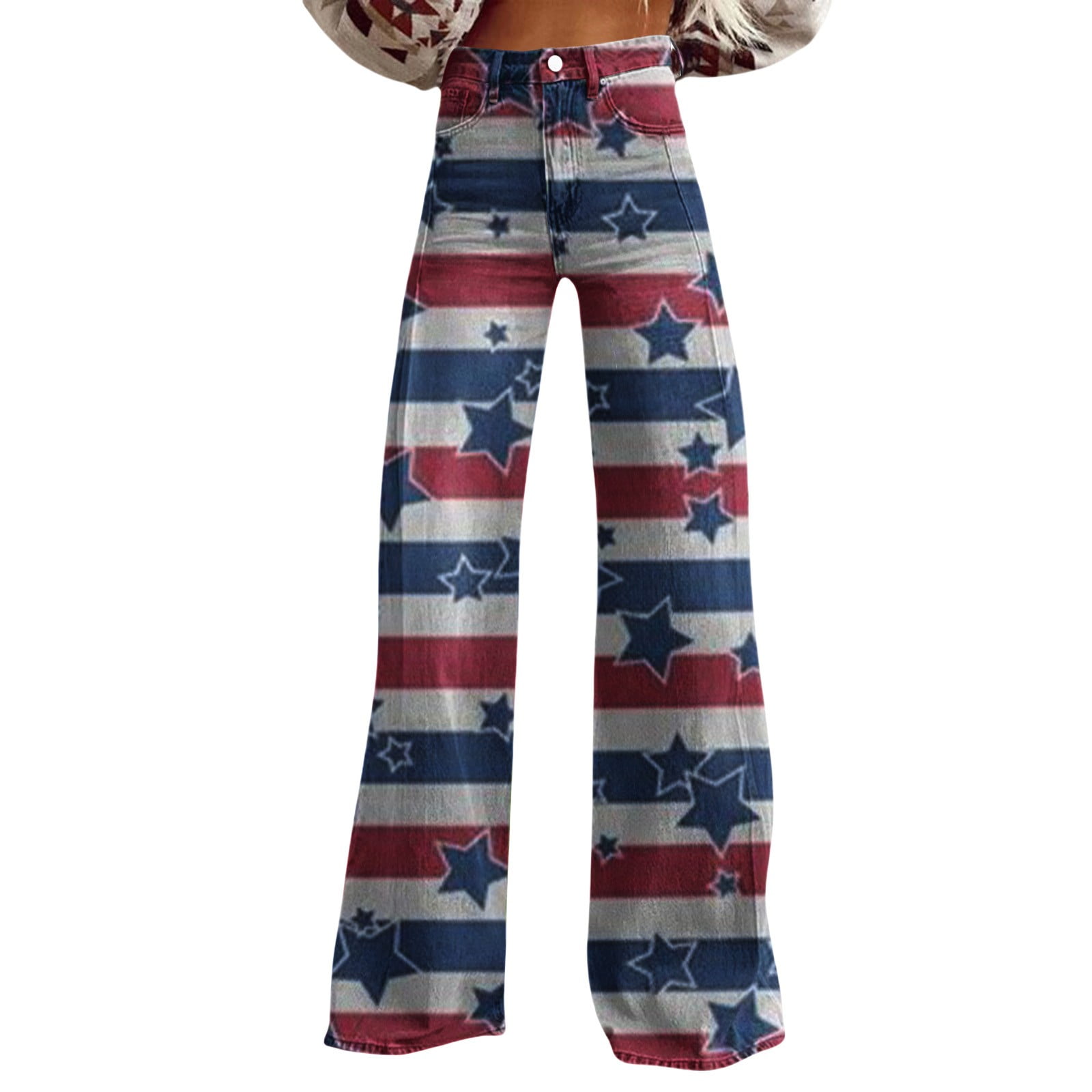 HEILAU Independence Day Pants for Women Wide Leg Woman Elastic High ...