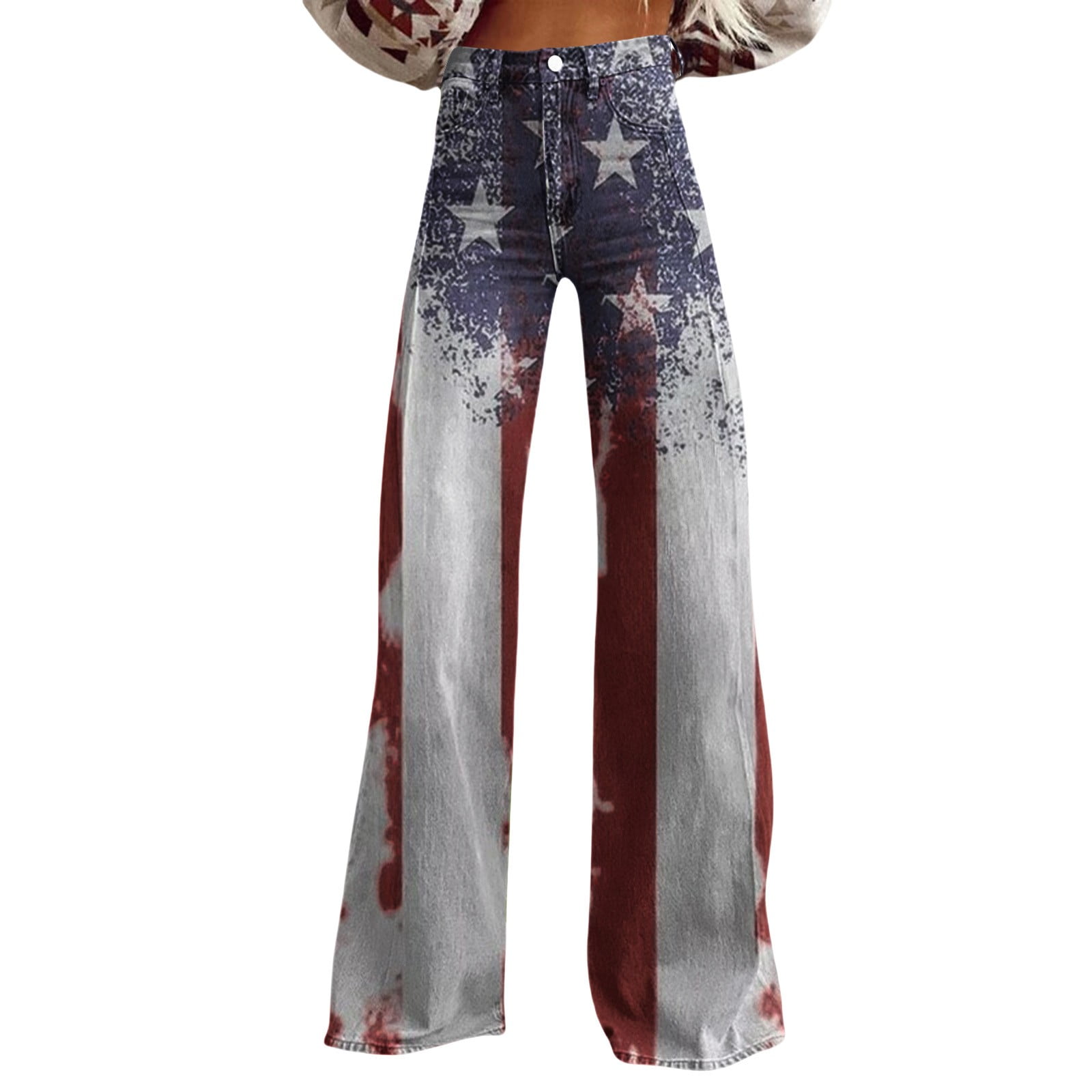 HEILAU Independence Day Pants for Women Wide Leg Woman Elastic High ...