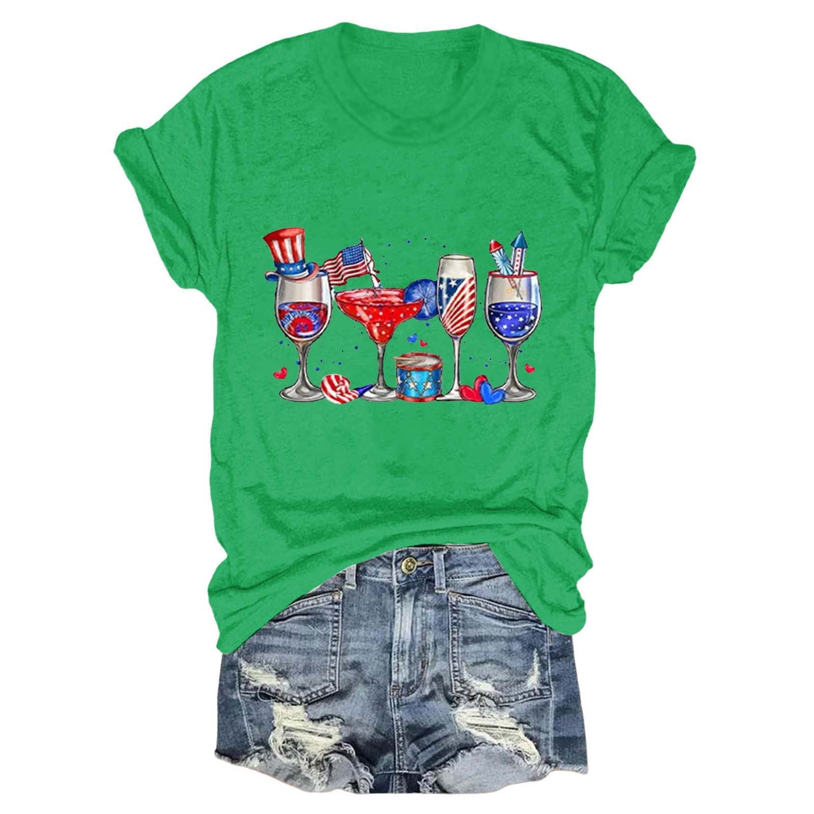 HEILAU Independence Day Shirts for Women American Flag Graphic Tees ...