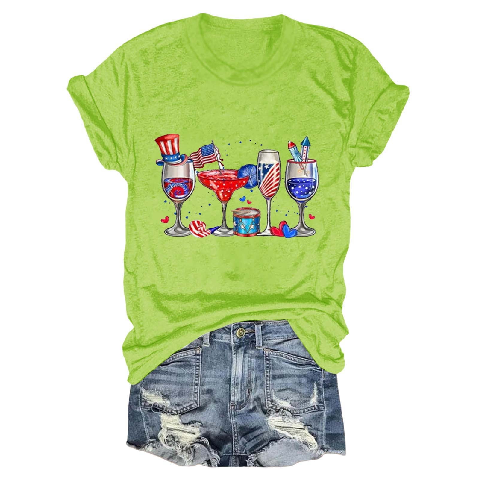 HEILAU Independence Day Shirts for Women American Flag Graphic Tees ...