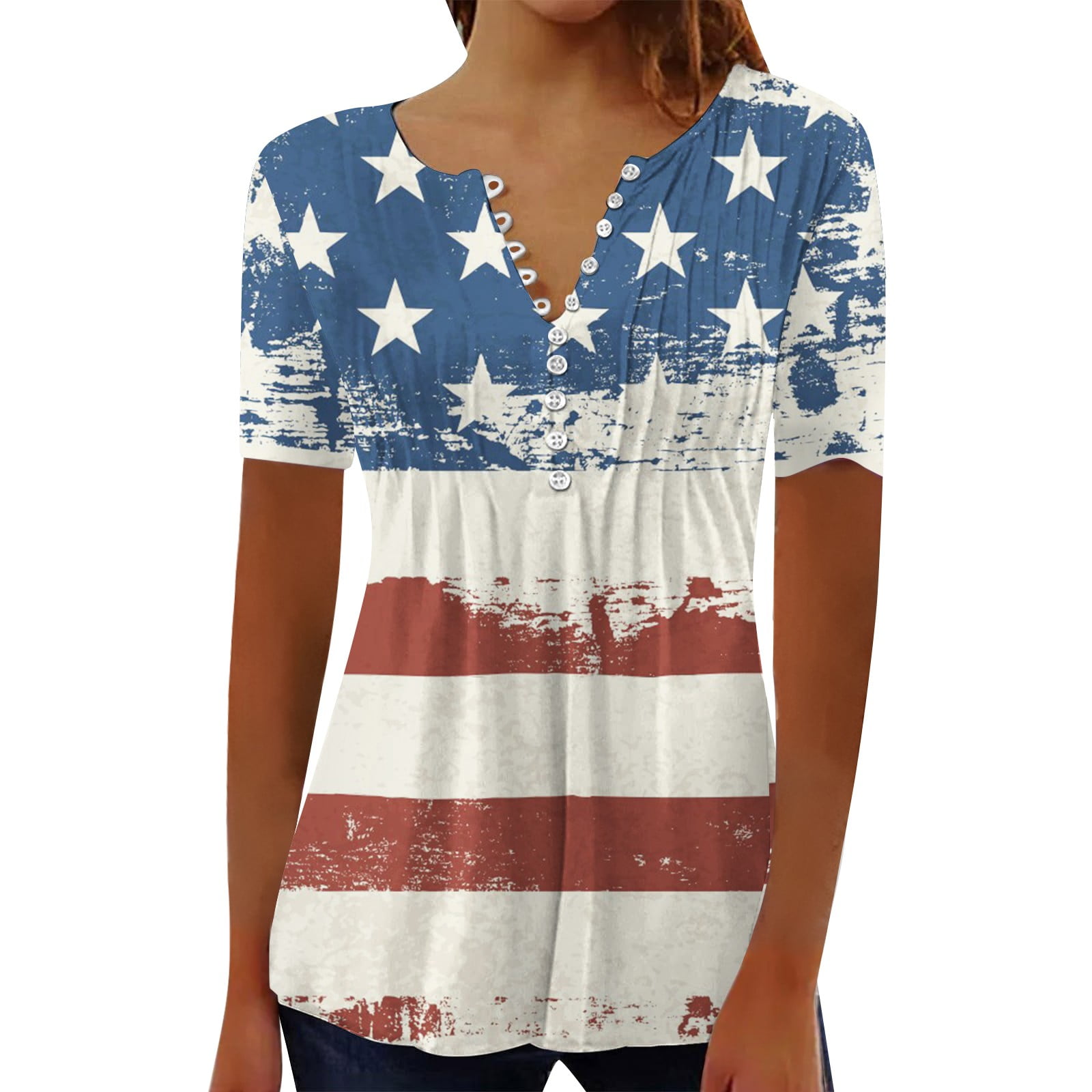 HEILAU Independence Day Shirts for Women American Flag Graphic Tees ...