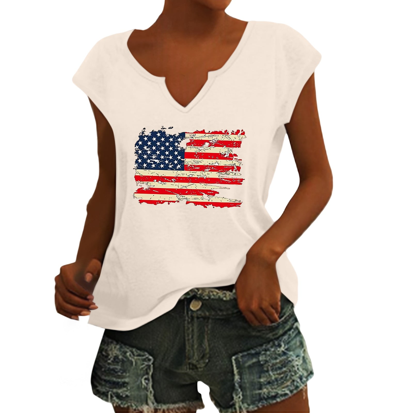 HEILAU Independence Day Shirts for Women American Flag Graphic Tees ...