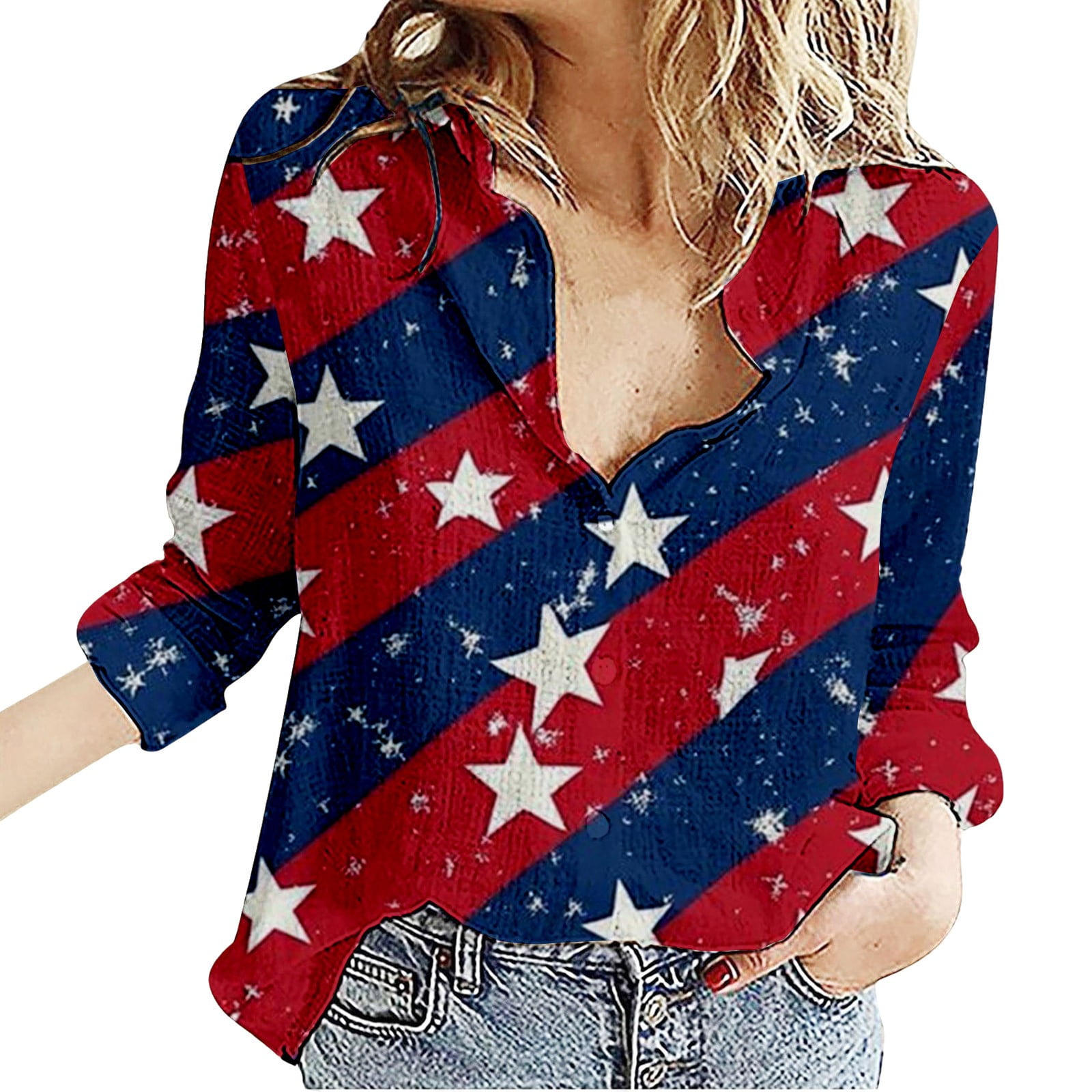 HEILAU Independence Day Shirts for Women American Flag Long Sleeve ...