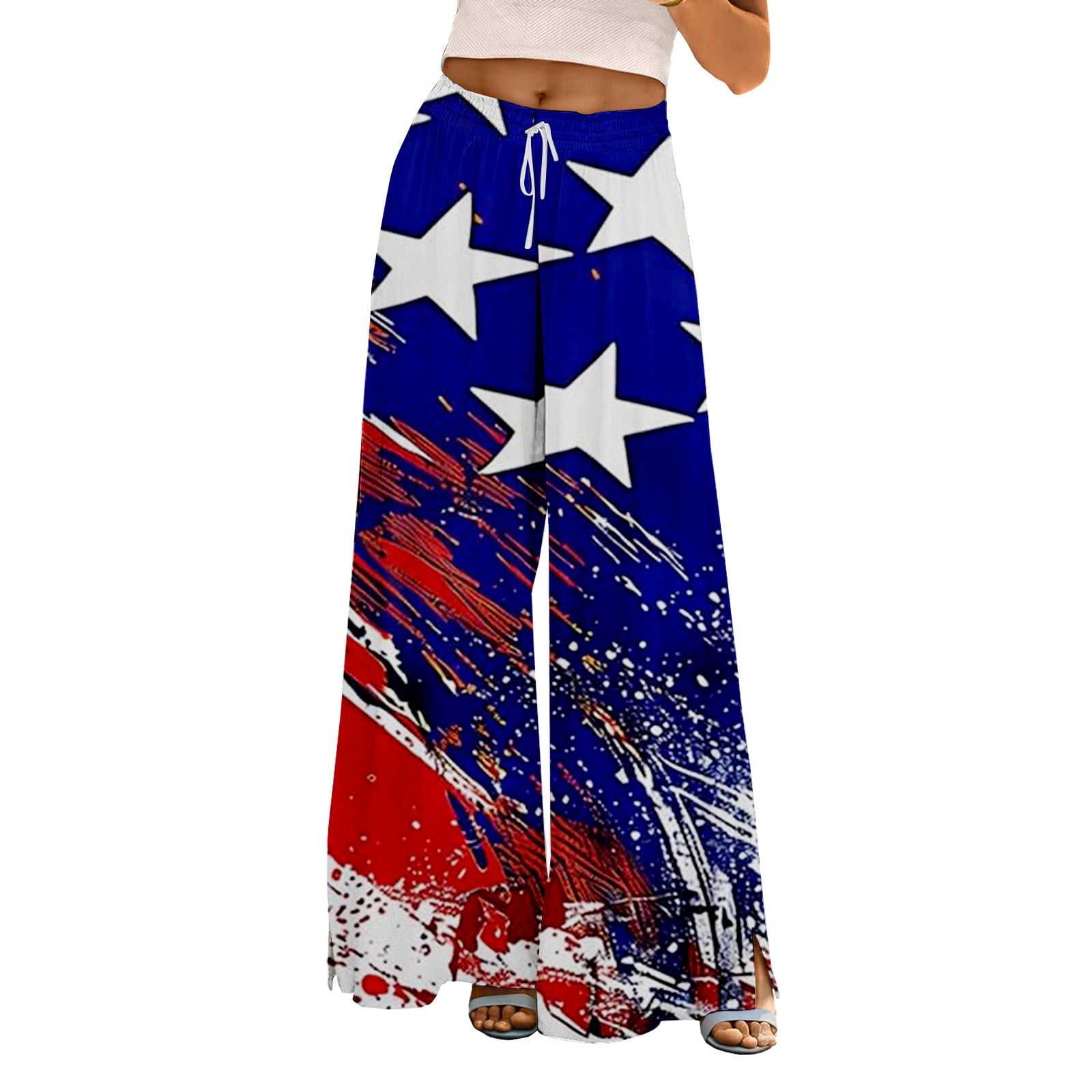 HEILAU Independence Day for Women American Flag Casual Fashion Wide Leg ...