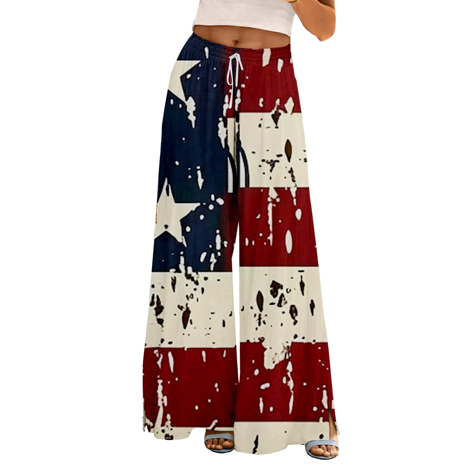 HEILAU Independence Day for Women American Flag Casual Fashion Wide Leg ...