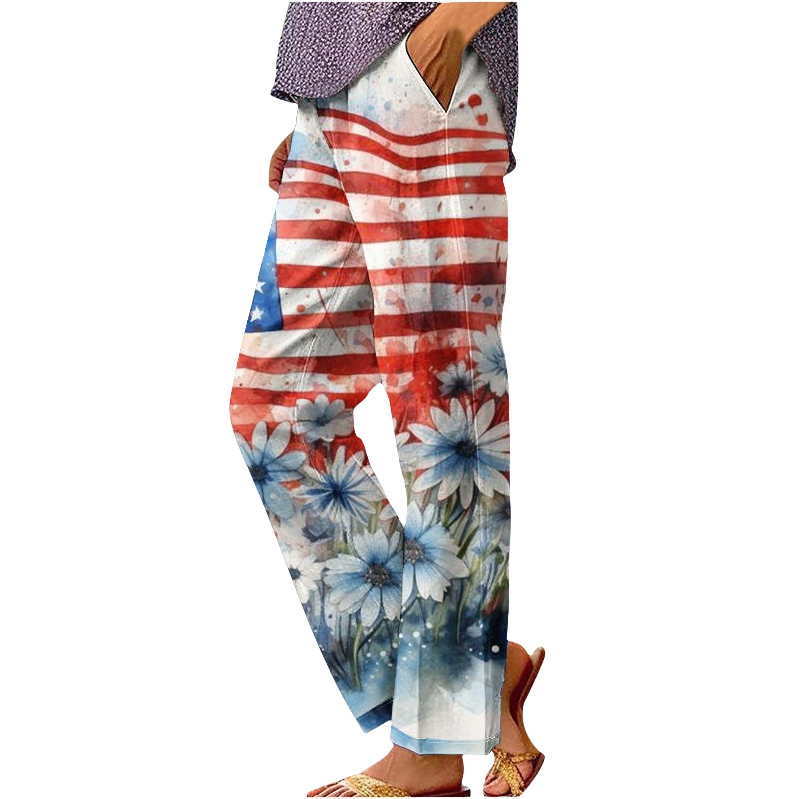 HEILAU Linen Pants for Women Plus Size American Flag Independence Day ...
