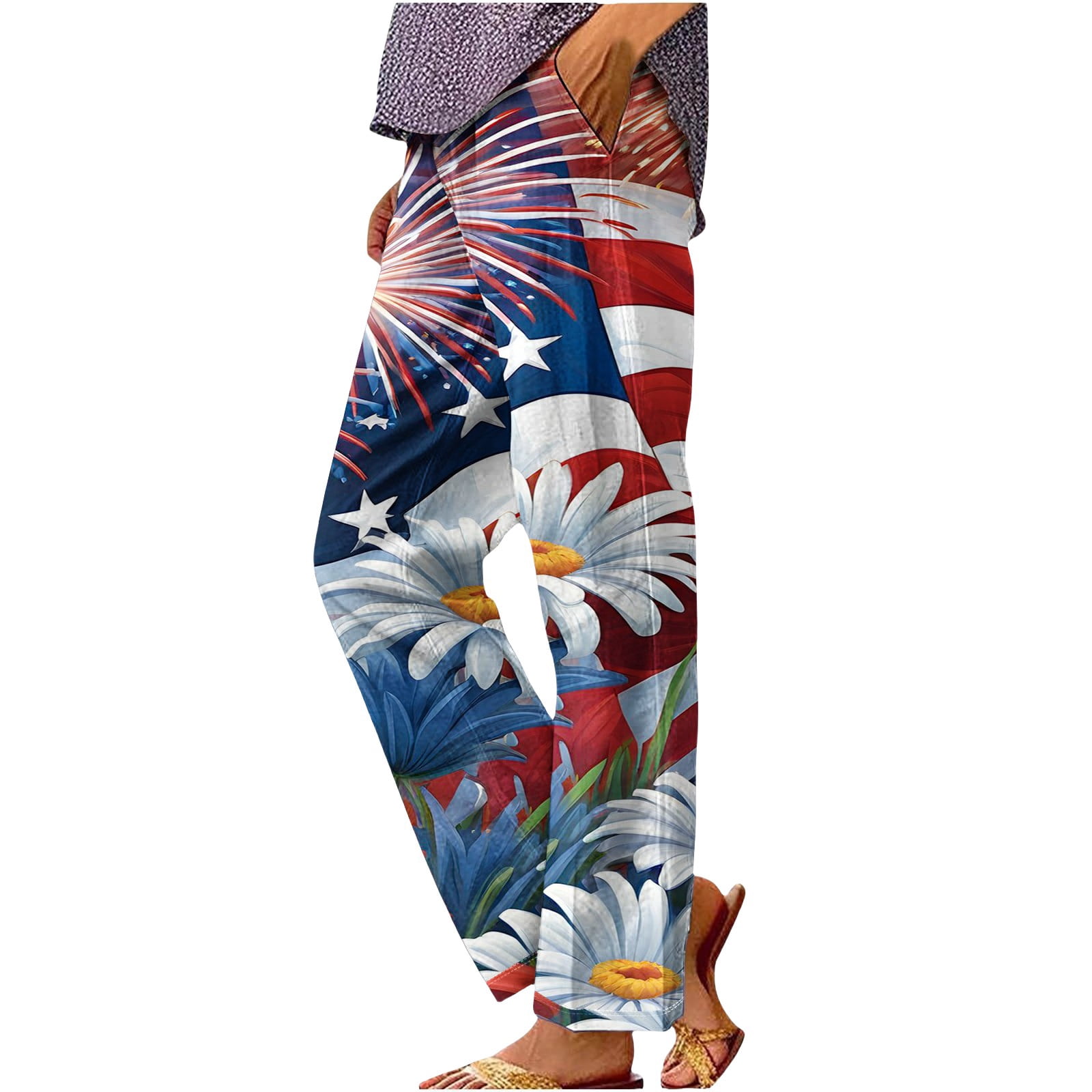 HEILAU Linen Pants for Women American Flag Independence Day 4th Of July ...