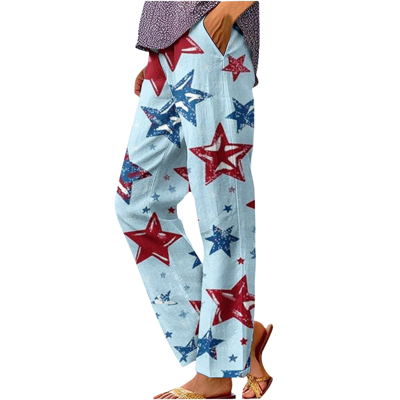 HEILAU Linen Pants for Women American Flag Independence Day 4th Of July ...
