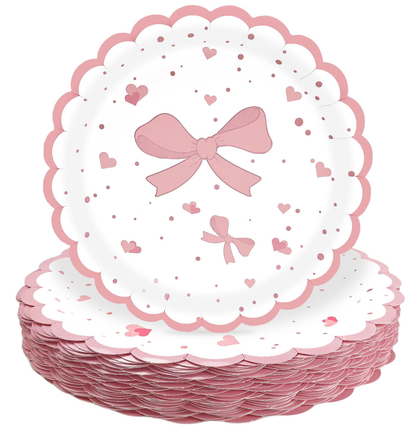 HEIPINIUYE 50 PiecesITSC Light Pink Bow Paper Plates 9 Inch Pink ...