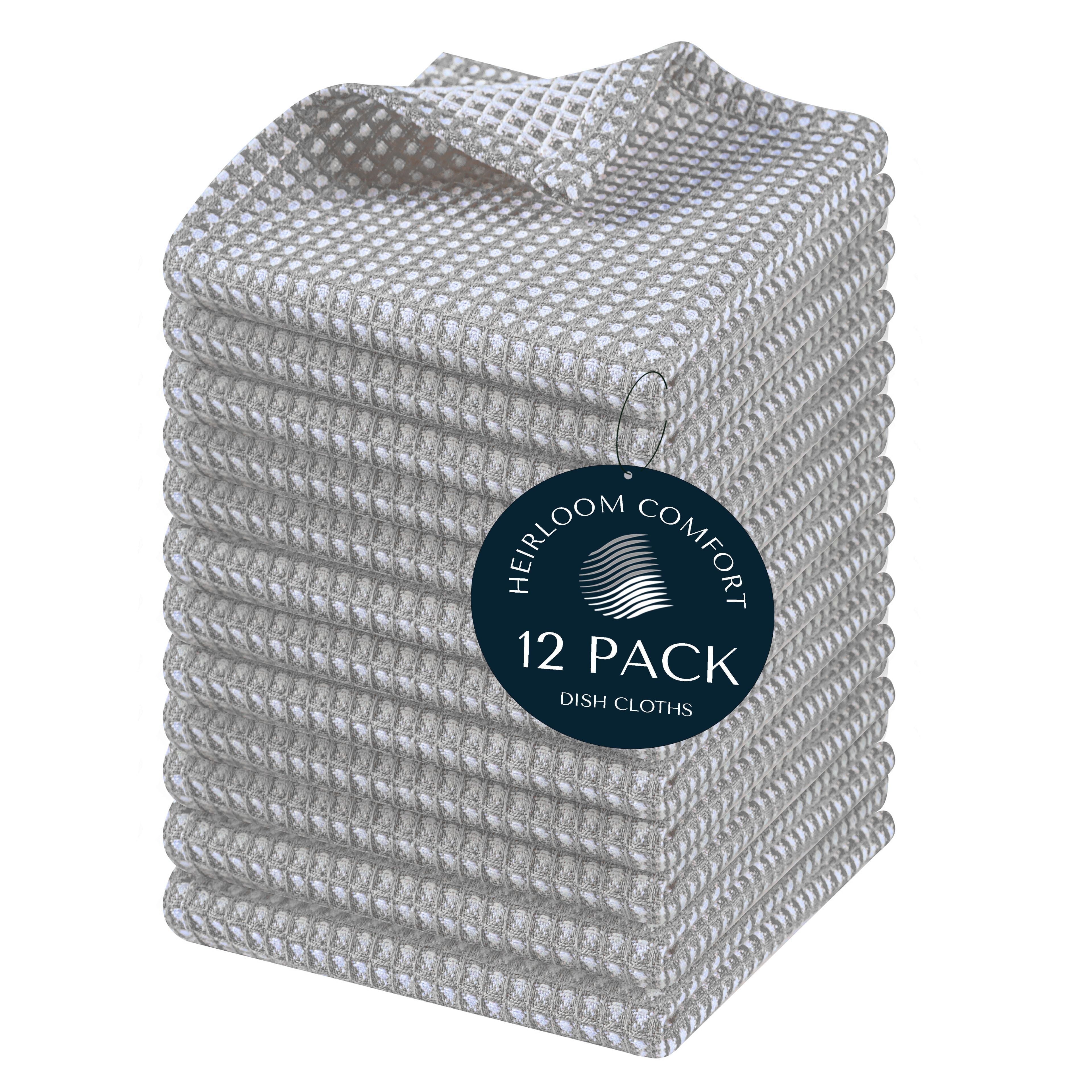 HEIRLOOM COMFORT 12 Pack Dual Reversible Waffle Weave Dish Cloth, 12x12 Inch, 100% Cotton ...
