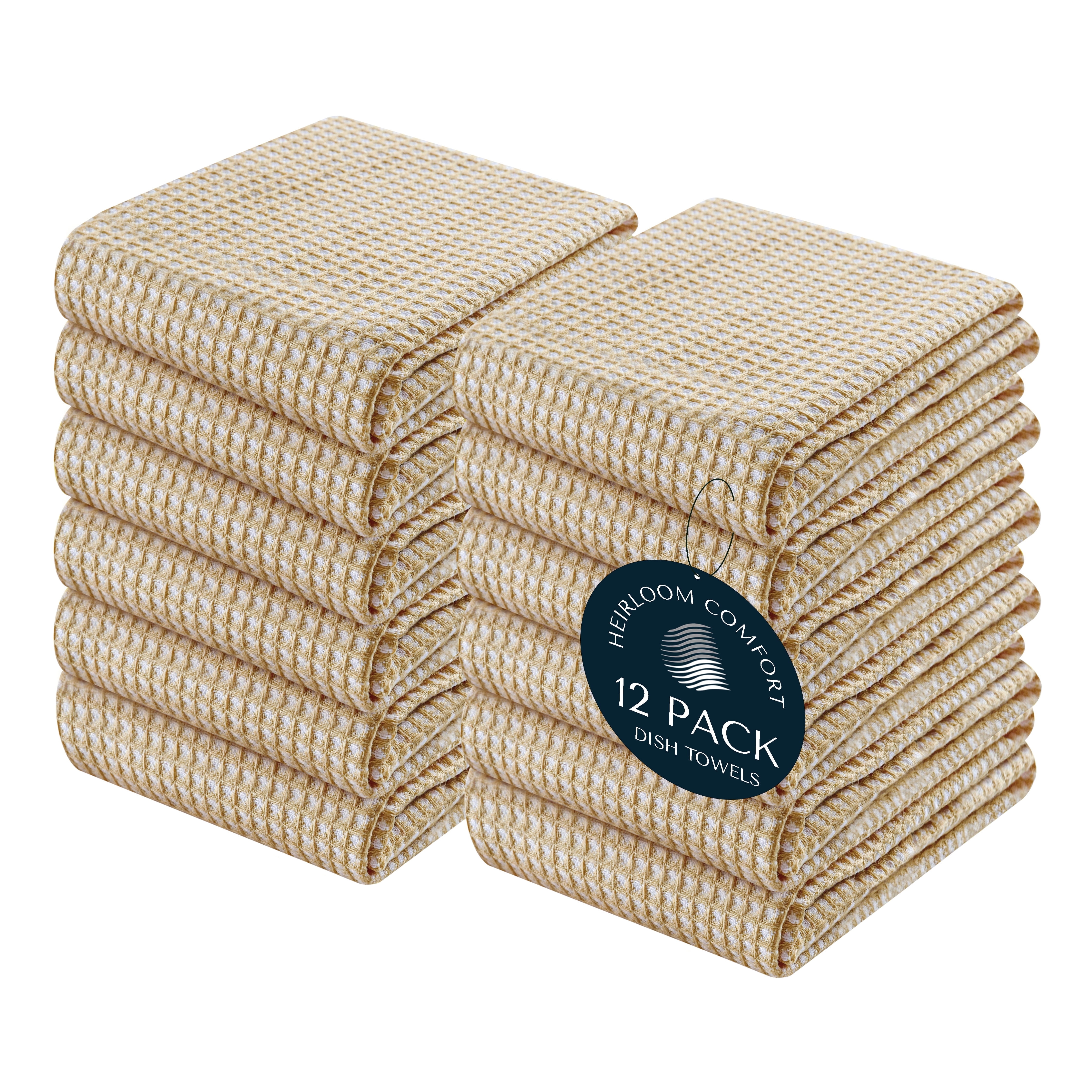 HEIRLOOM COMFORT 12 Pack Dual Tone Waffle Weave Kitchen Towels, 16x26 ...