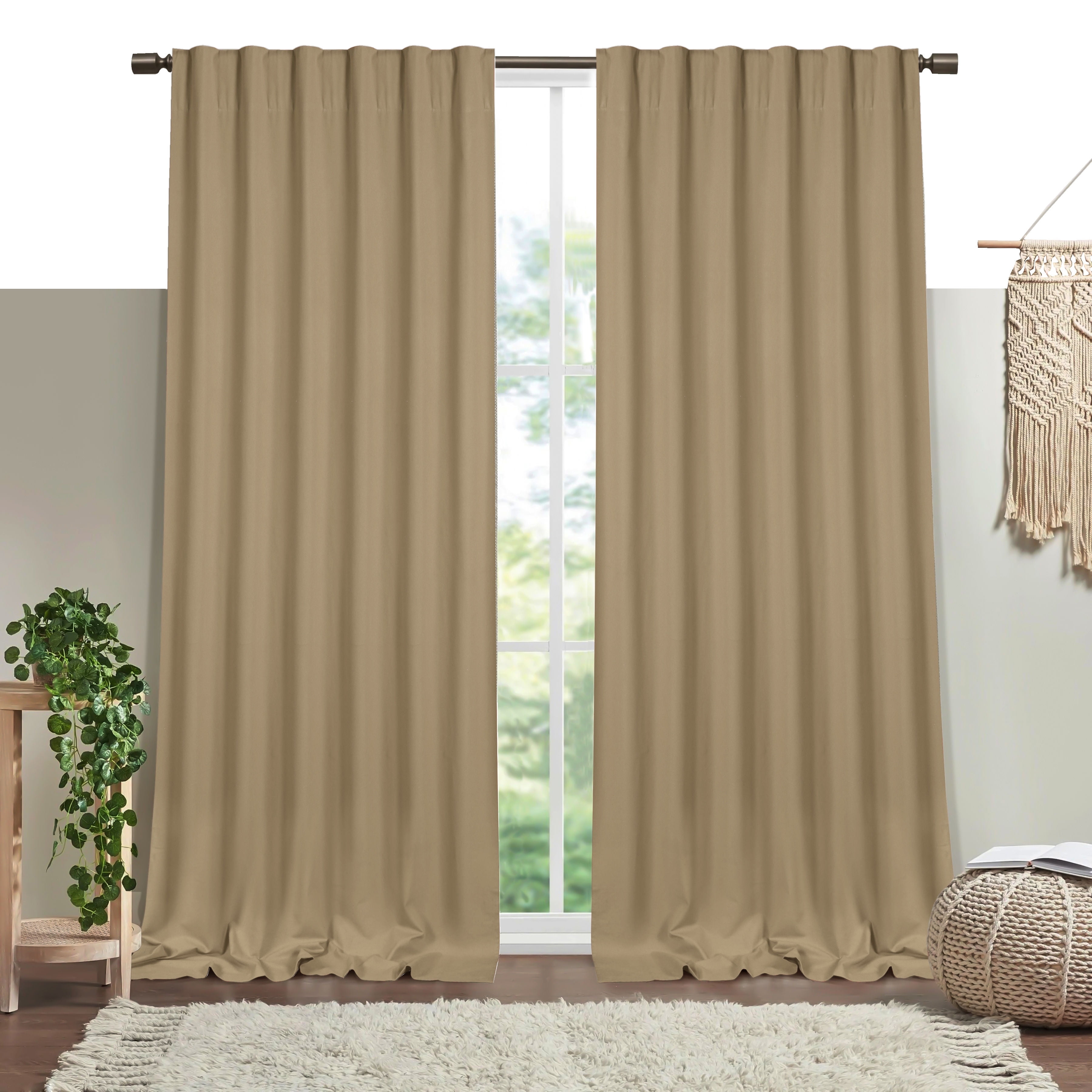 HEIRLOOM COMFORT Beige Solid Panel Curtains, 96 Inches Long, Set of 2 ...