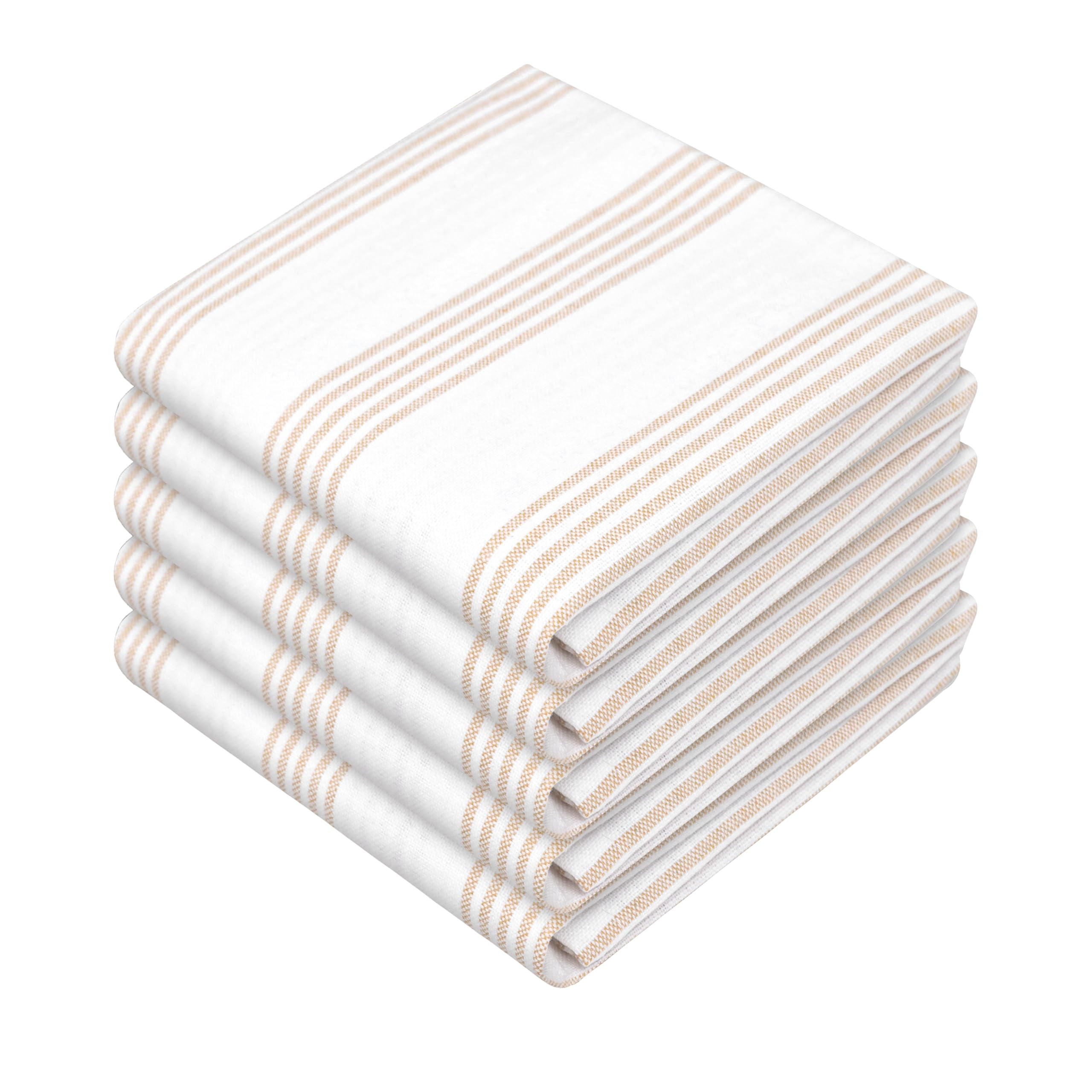 HEIRLOOM COMFORT Beige Stripe Kitchen Towels, 5 Pack, 100% Cotton ...