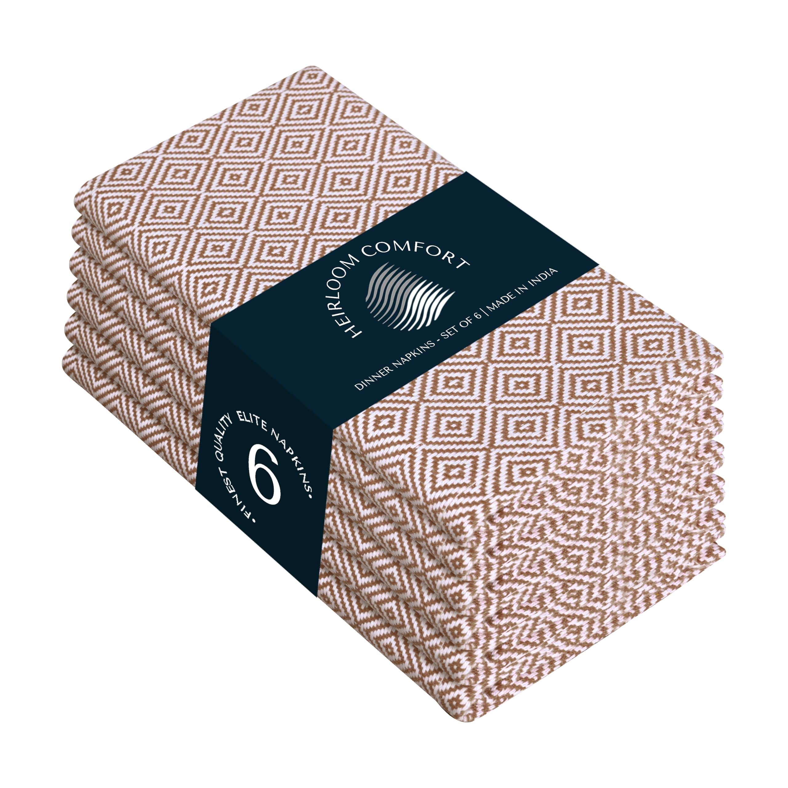 HEIRLOOM COMFORT Brown Cloth Napkins Set of 6, Diamond Pattern Weave, 16x16 Inch, 100% Cotton ...