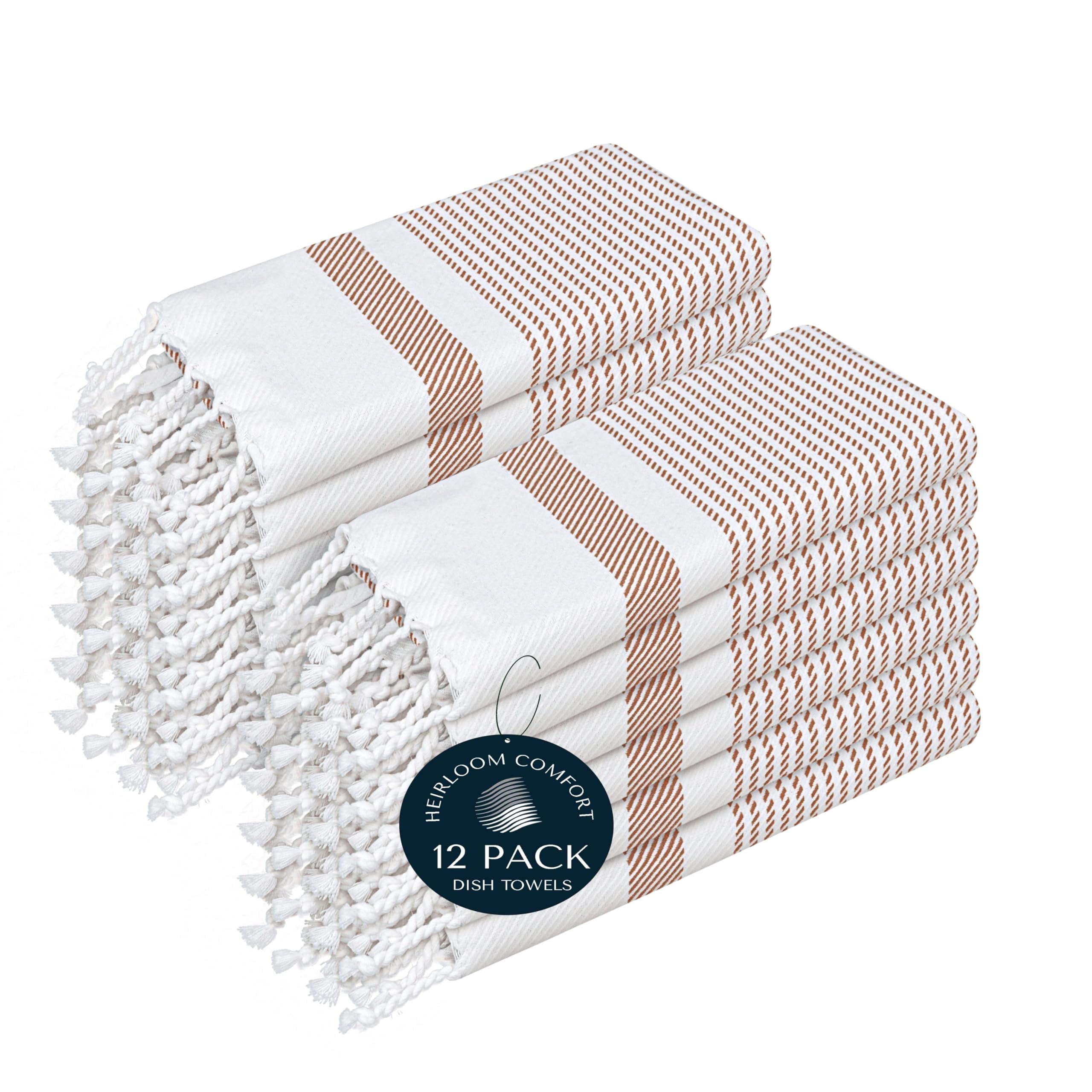 HEIRLOOM COMFORT Brown Turkish Kitchen Towels 16x26 Inch, 12 Pack, 100% ...