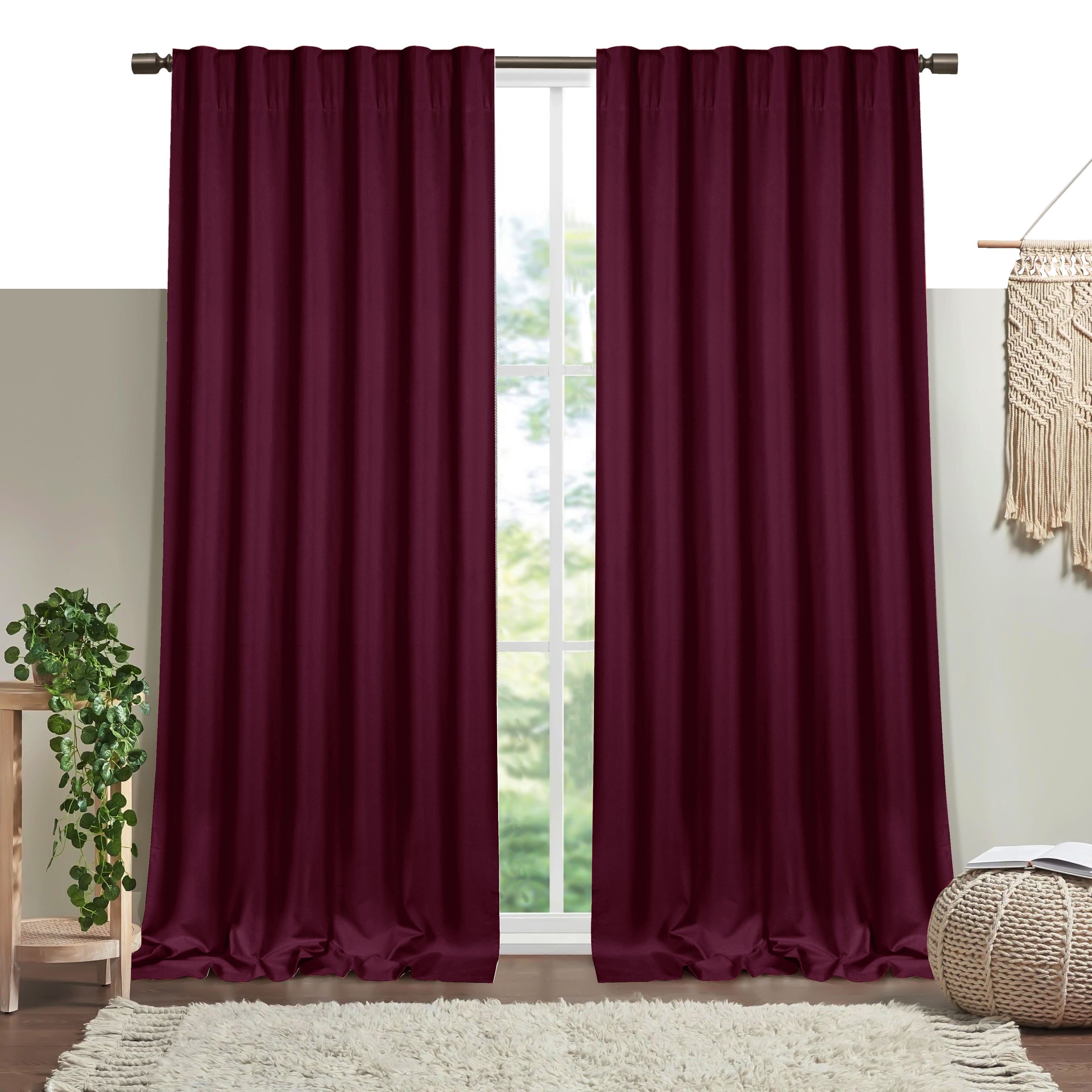 HEIRLOOM COMFORT Burgundy Wine Solid Panel Curtains, 96 Inches Long ...