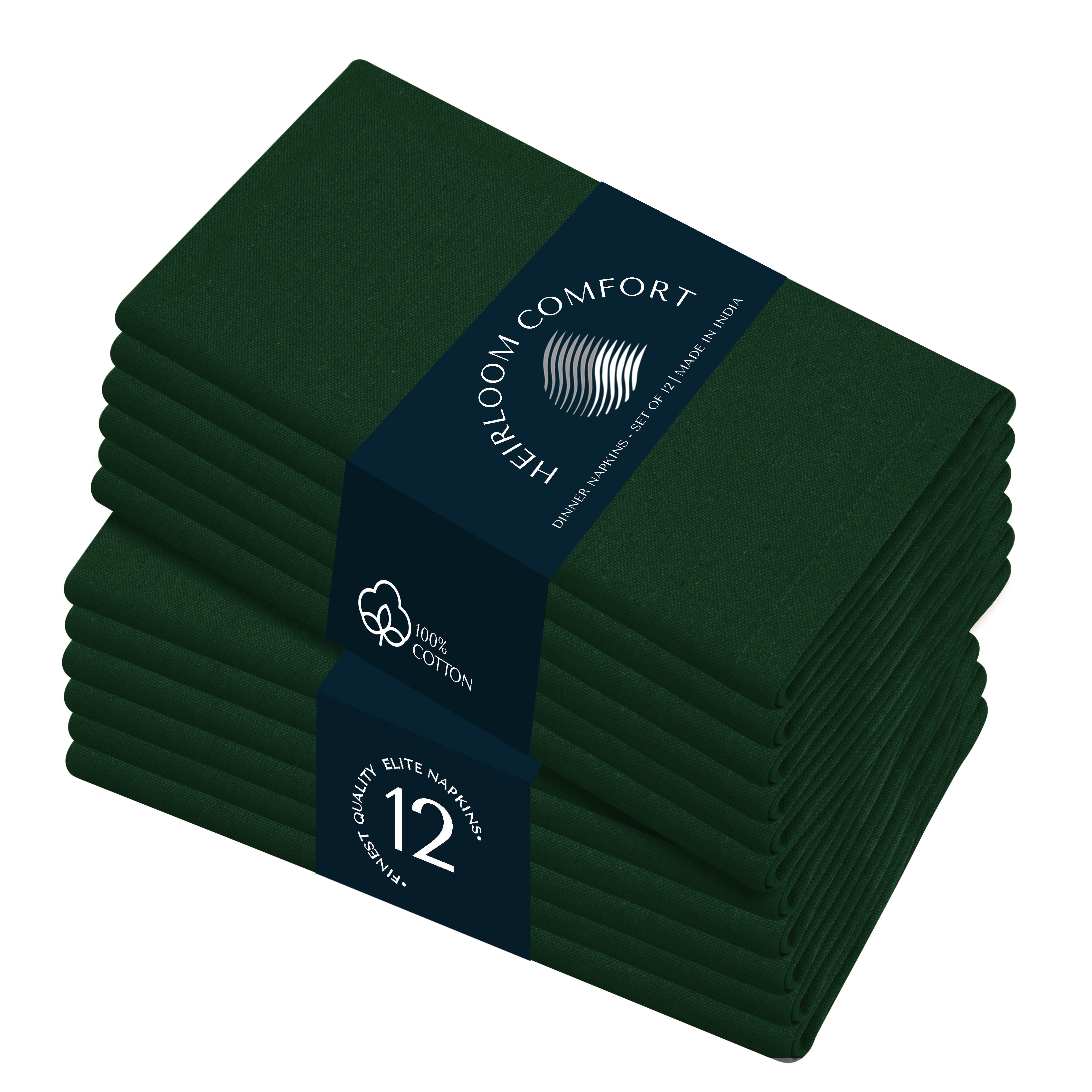 HEIRLOOM COMFORT Forest Green Cloth Napkins 17x17 Inch - 100% Cotton, Reusable, Absorbent, Soft ...