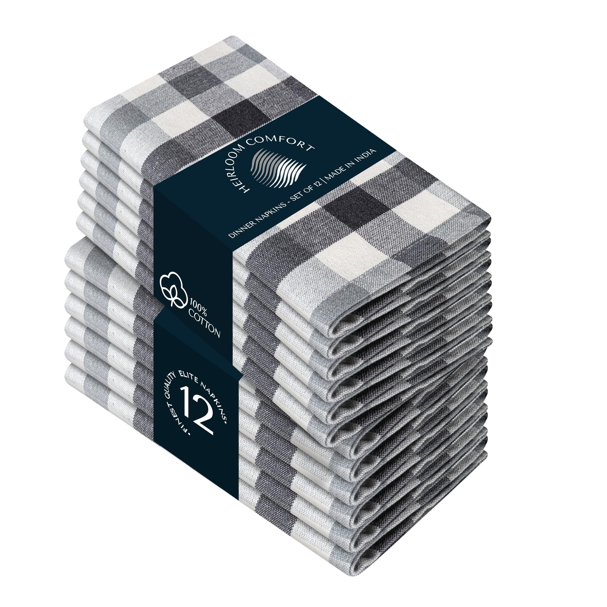 HEIRLOOM COMFORT Gingham Check Cloth Napkins Set of 12, 18x18 Inch, 100 ...