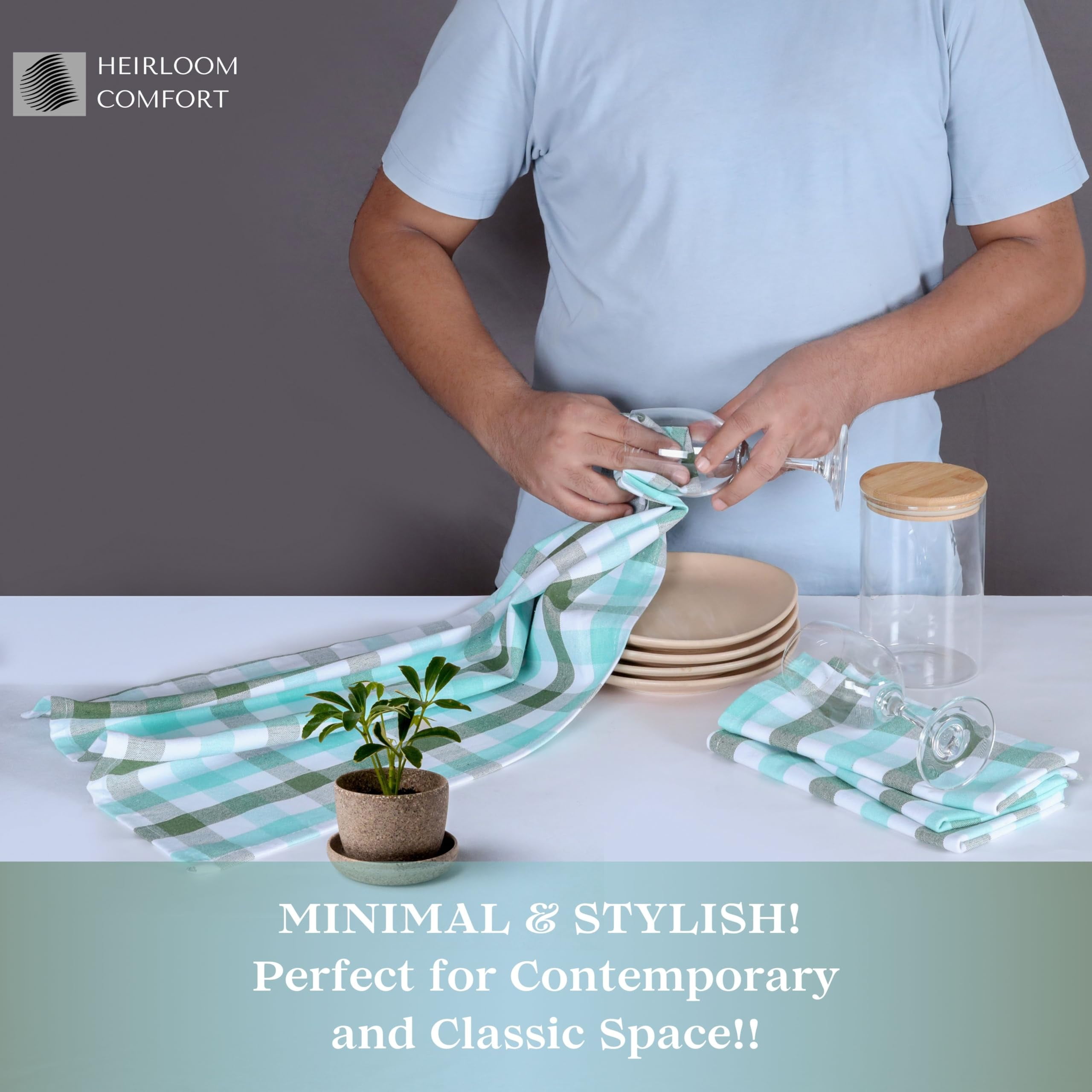 HEIRLOOM COMFORT Gingham Check Kitchen Towels 12 Pack, 18"x26", 100% ...