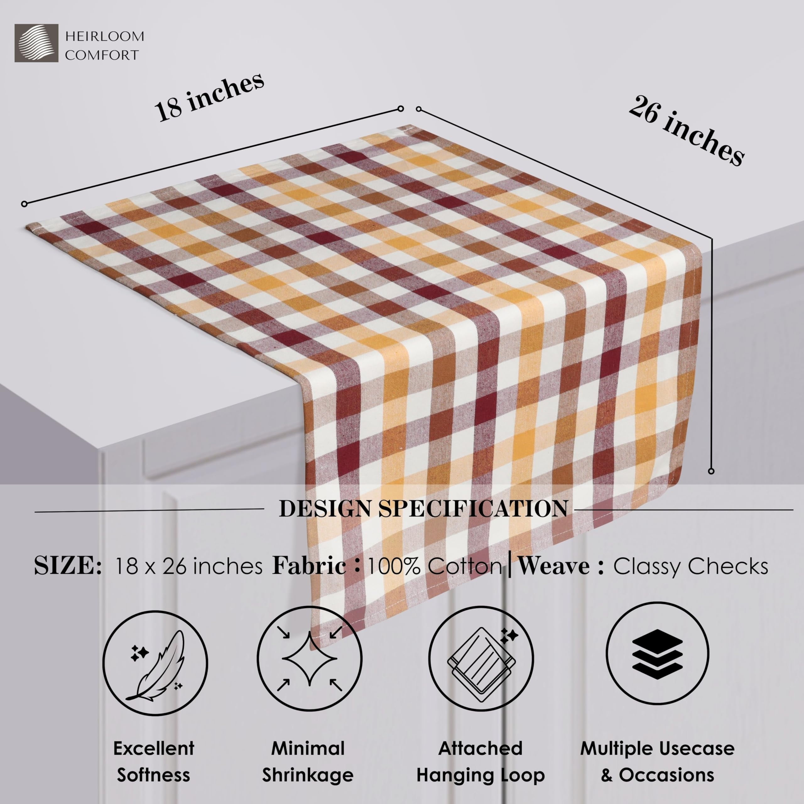 HEIRLOOM COMFORT Gingham Check Kitchen Towels 3 Pack, 18"x26", 100% ...