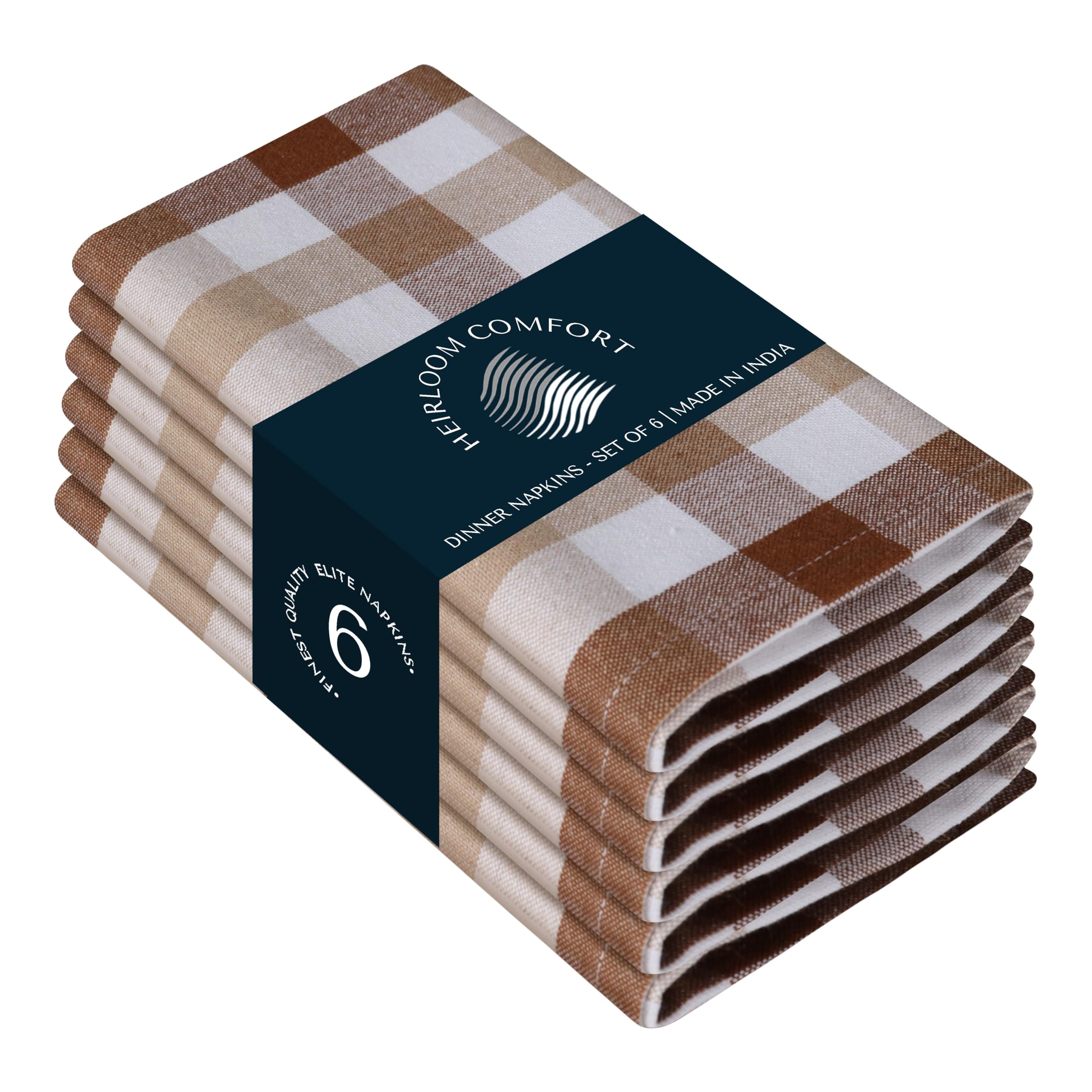 HEIRLOOM COMFORT Gingham Multi Check 100% Cotton Cloth Napkins Set of 6 ...