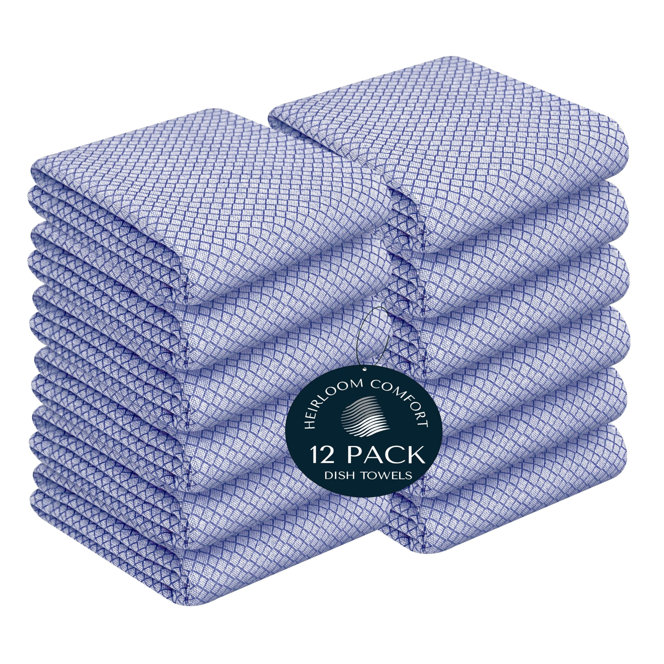 HEIRLOOM COMFORT Indigo Blue Honeycomb Kitchen Towels 12 Pack, 16x26 ...