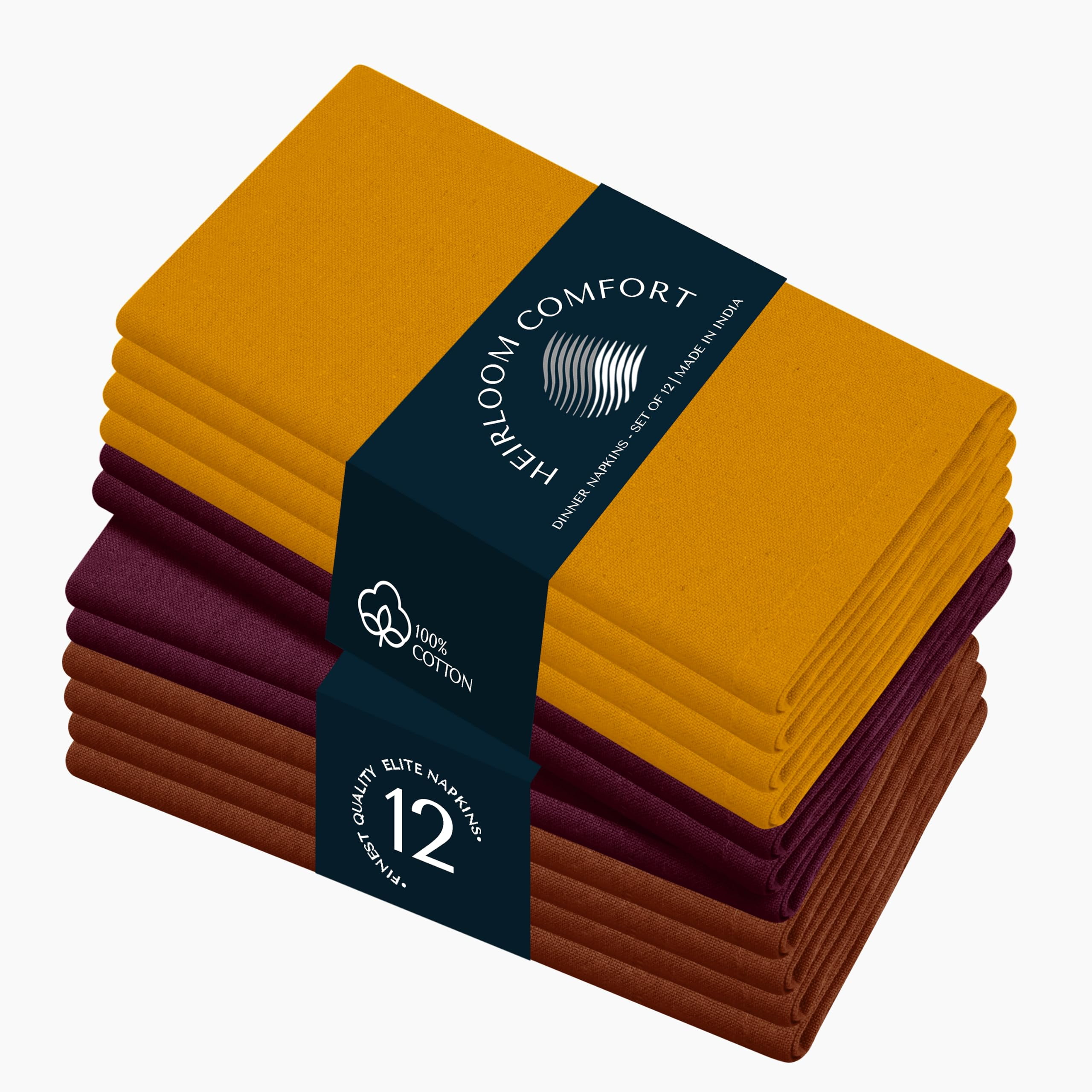HEIRLOOM COMFORT Multi Color Cloth Napkins 17"x17" - Set of 12 - 100% ...