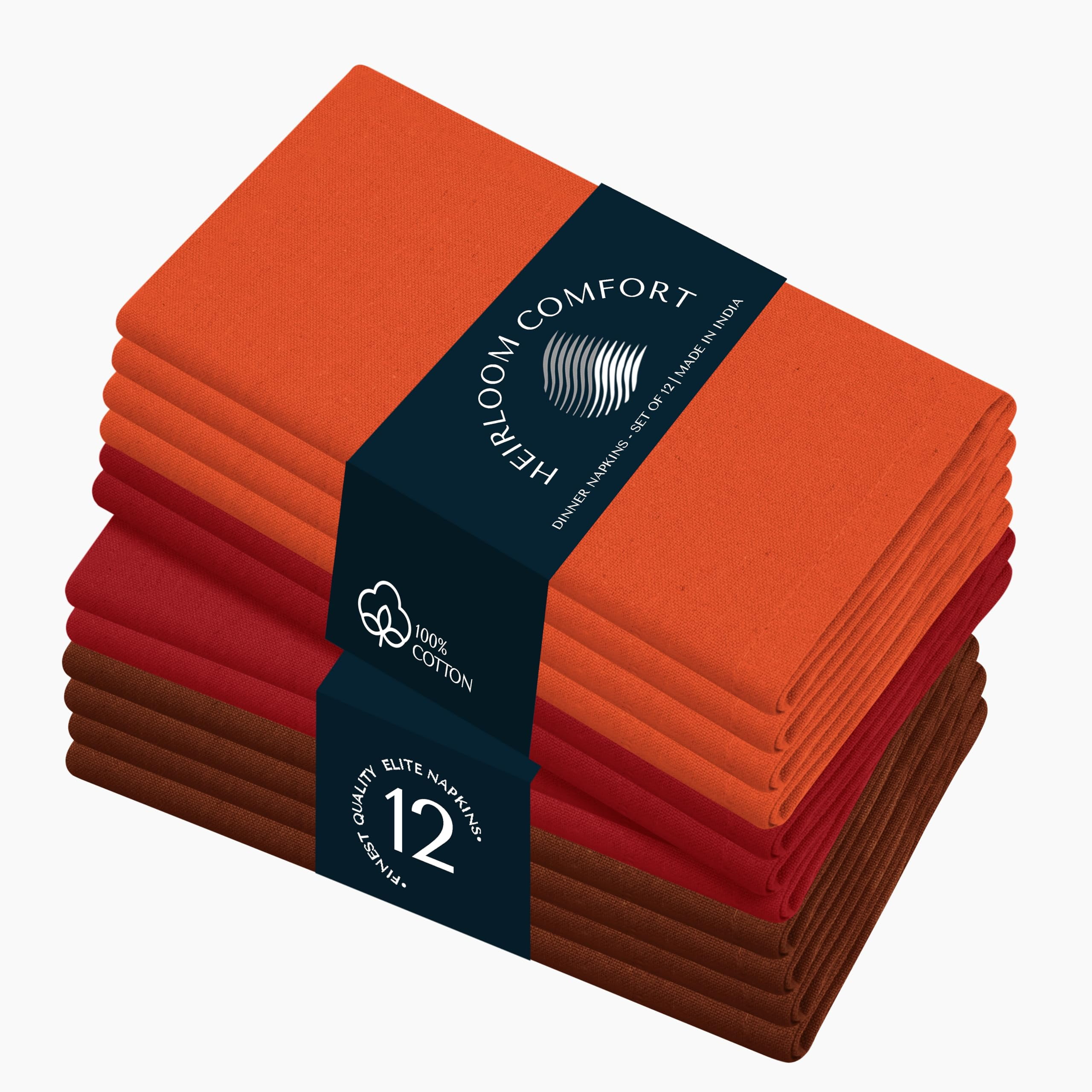 HEIRLOOM COMFORT Multi Color Cloth Napkins 17x17 Inch - Set of 12 - 100% Cotton, Soft - Perfect ...