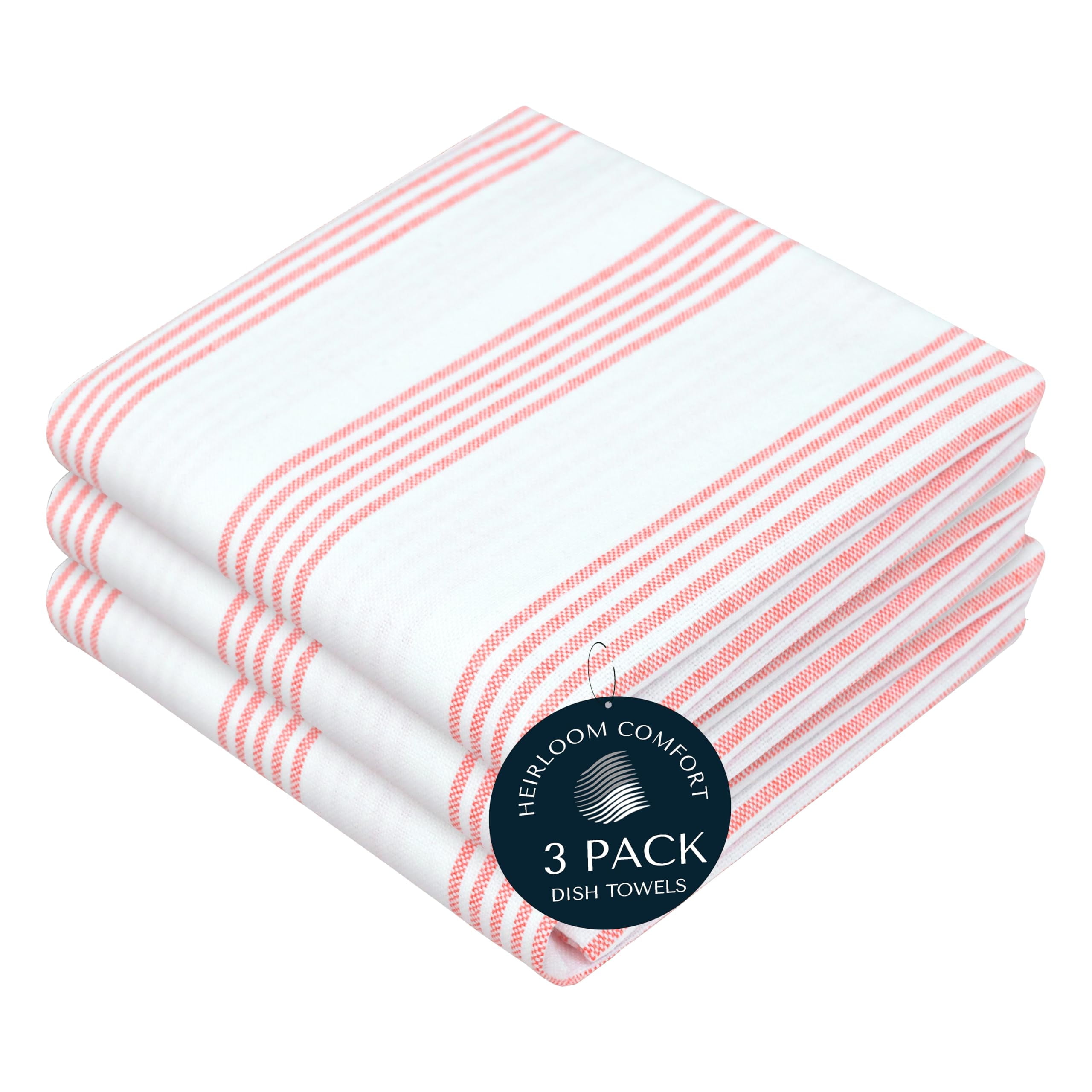 HEIRLOOM COMFORT Orange Stripe Cotton Kitchen Towels Set of 3, Durable ...