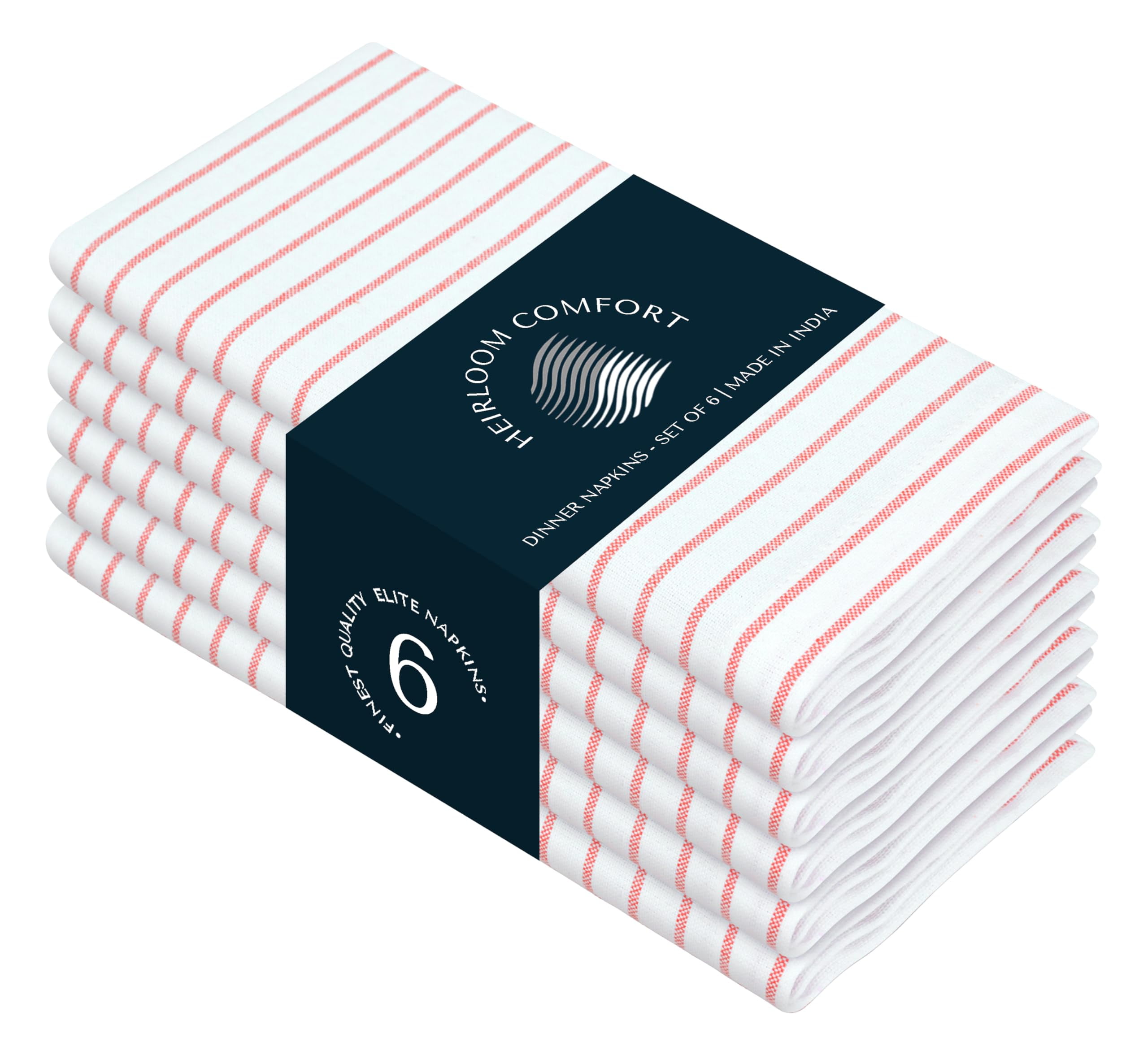 HEIRLOOM COMFORT Orange Stripe Fabric Napkins (Set of 6), Large 18 x 18 ...