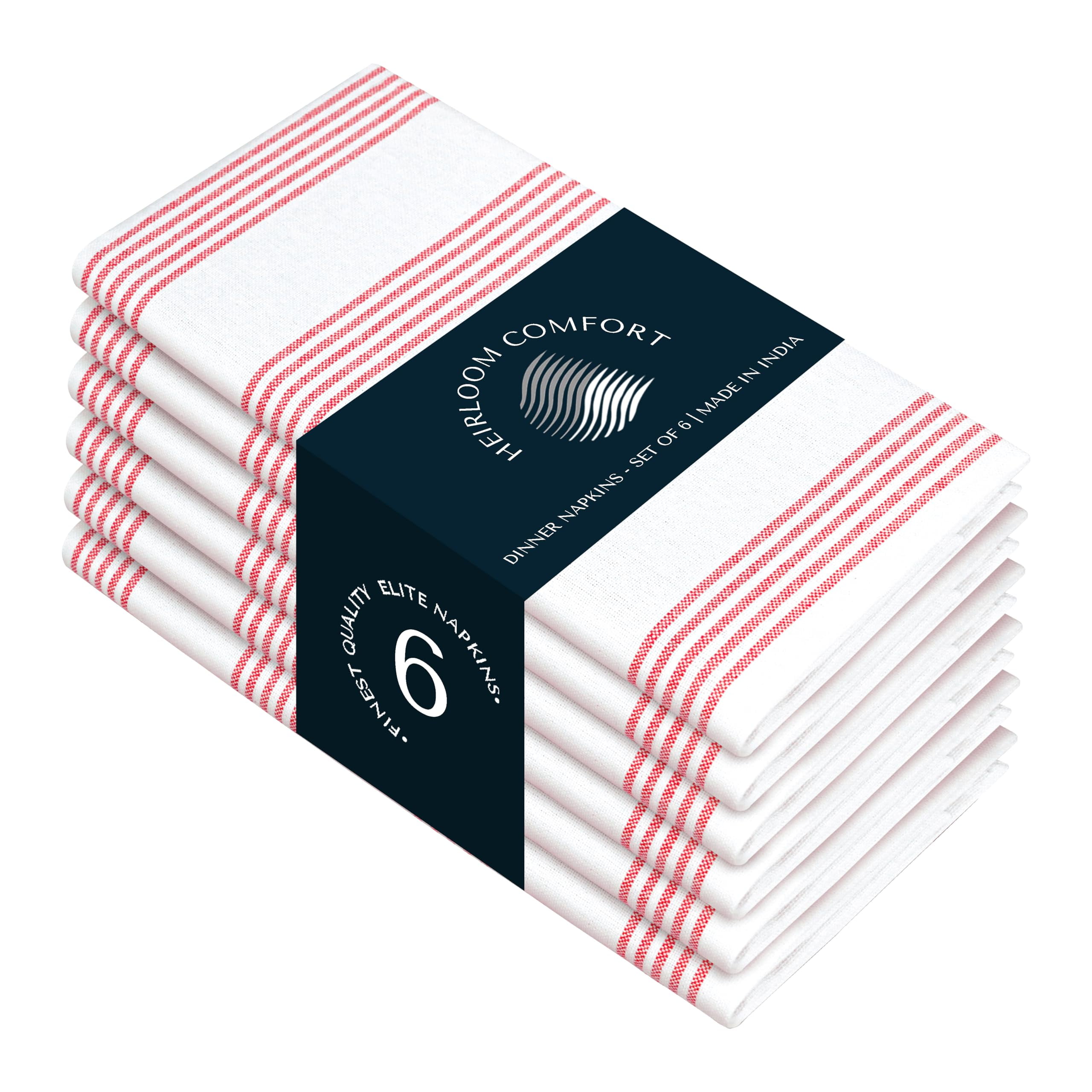 HEIRLOOM COMFORT Red Stripe Dinner Napkins (Set of 6), Large 18 x 18 ...