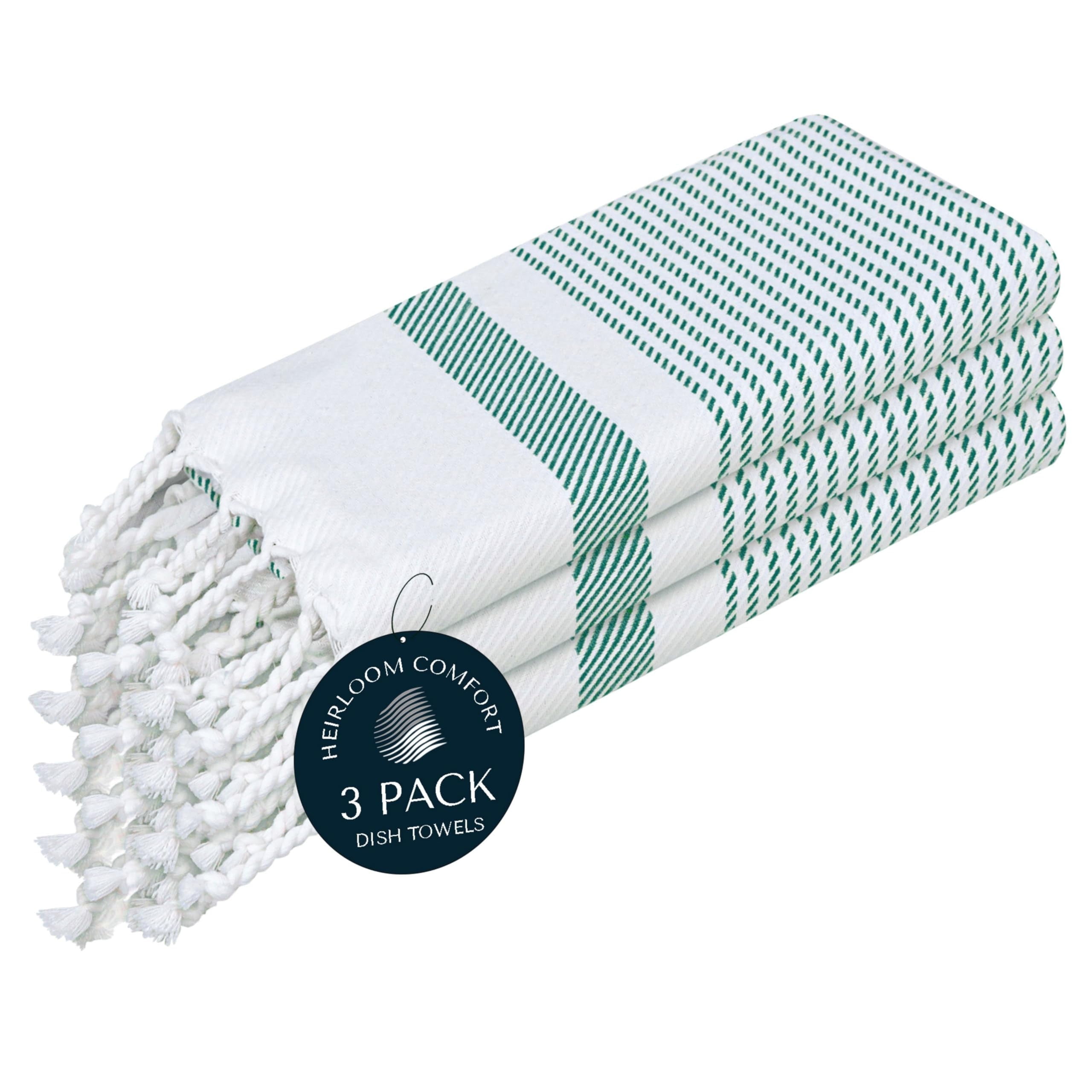 HEIRLOOM COMFORT Turquiose Green Turkish Kitchen Towels 16"x26", 3 Pack ...
