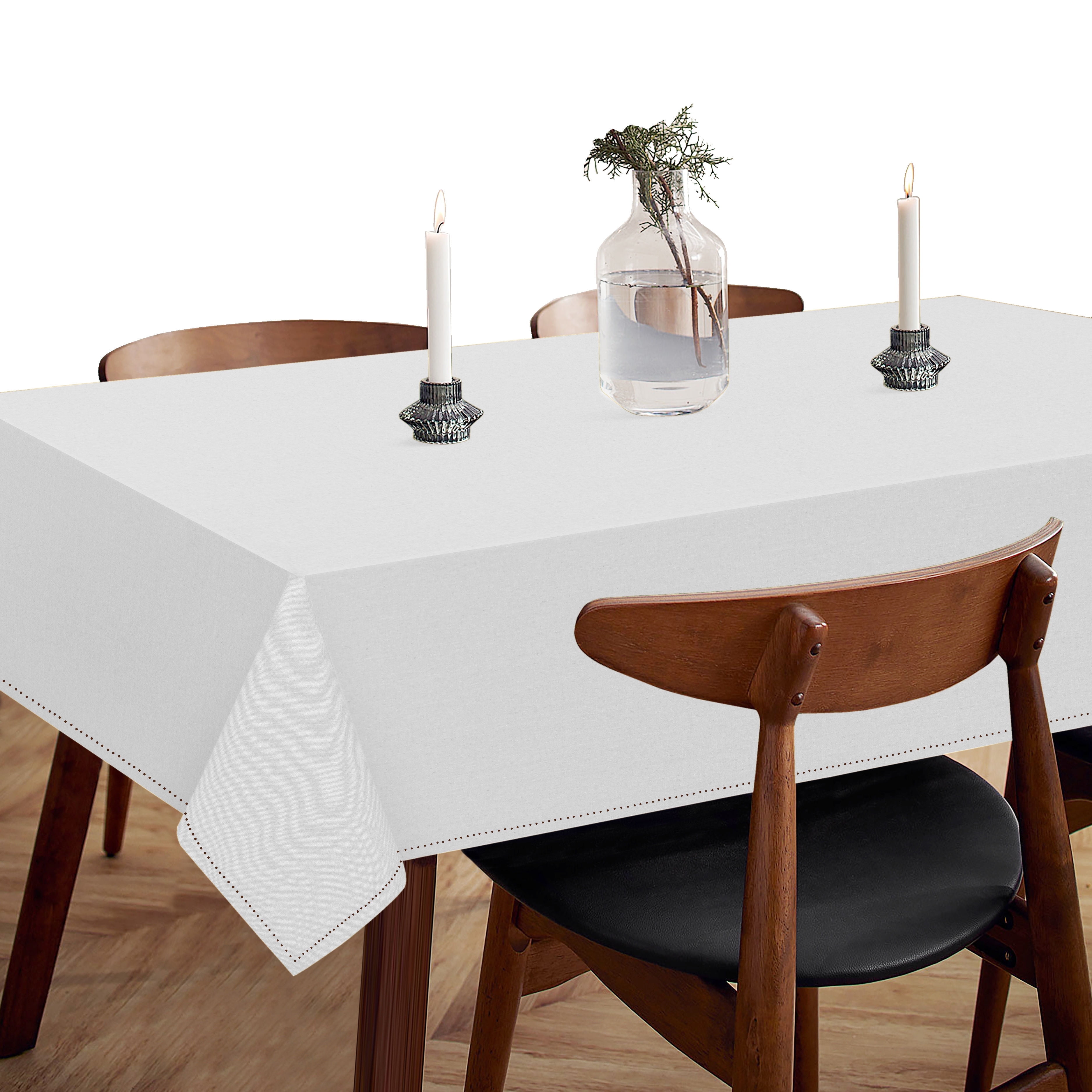 HEIRLOOM COMFORT White Tablecloth, 100% Cotton, Tabletop 52x70 Inch, Fits 4-6 Seats, Durable ...