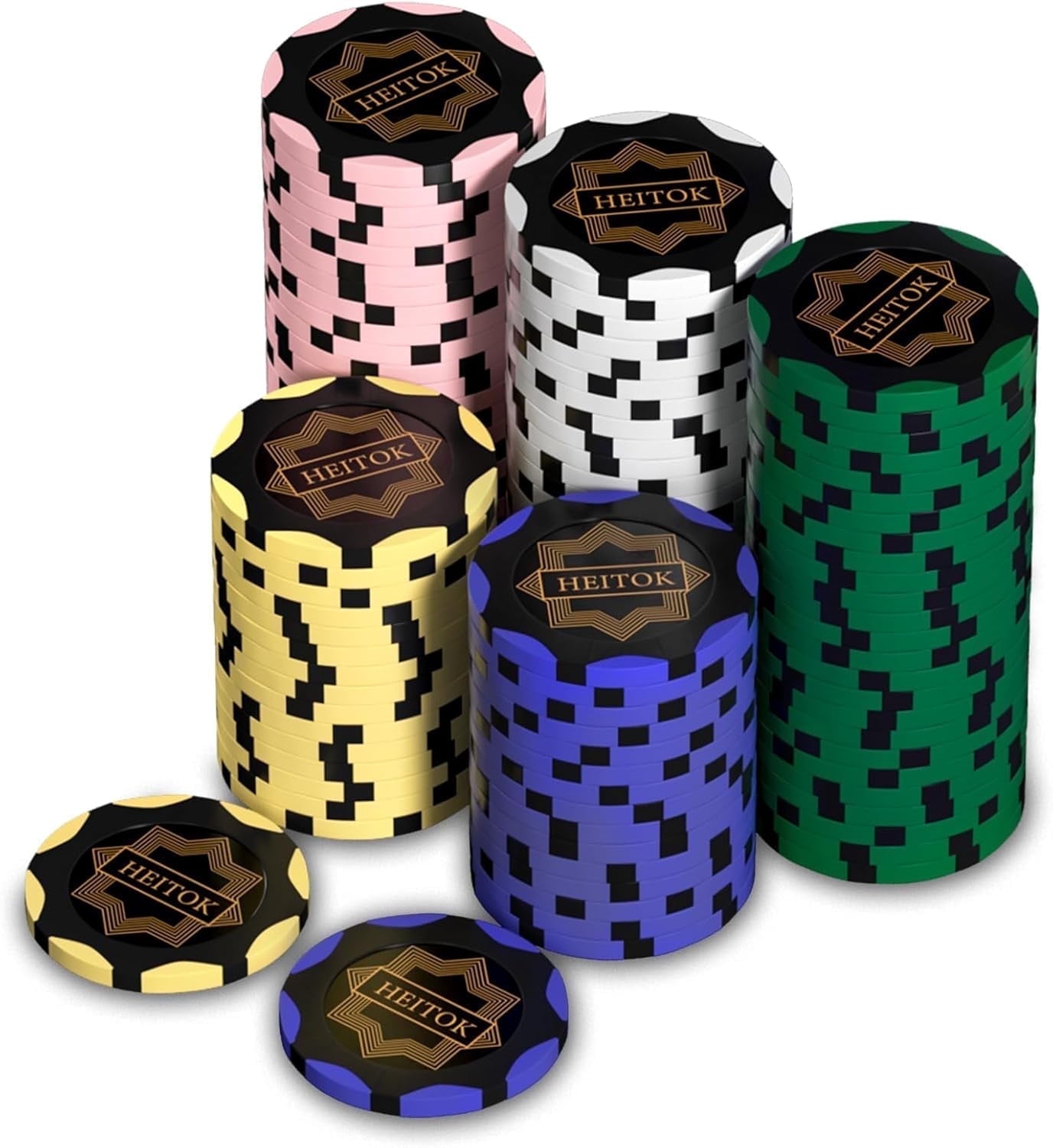 HEITOK 100-Piece Clay Poker Chip Set with Denominations, Professional ...