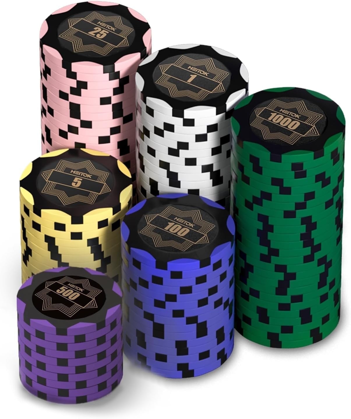 HEITOK 100pcs Clay Poker Chips with Denominations - 14g Weighted Chips ...