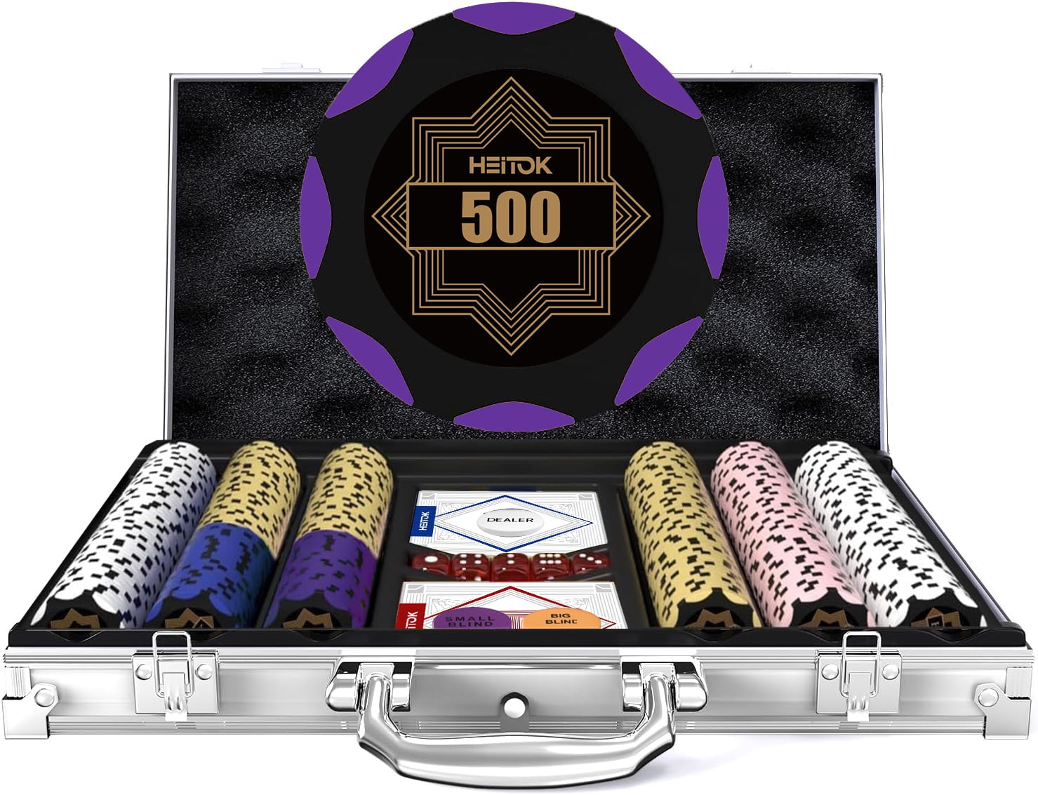 HEITOK Poker Chip Set Texas Hold'em - 14g Weighted, Aluminum Case - 300 ...