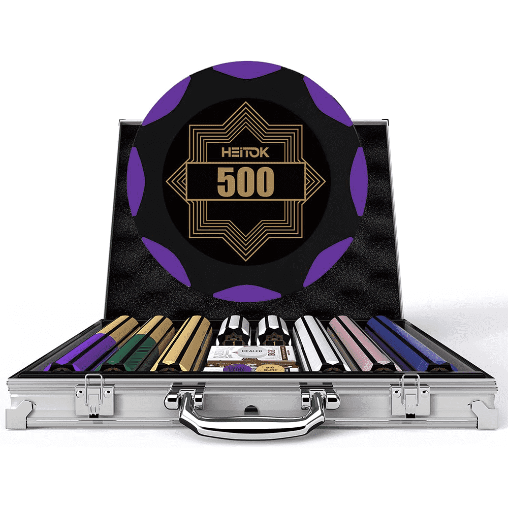 HEITOK 500 Piece Clay Poker Chip Set with Aluminum Case, Professional ...