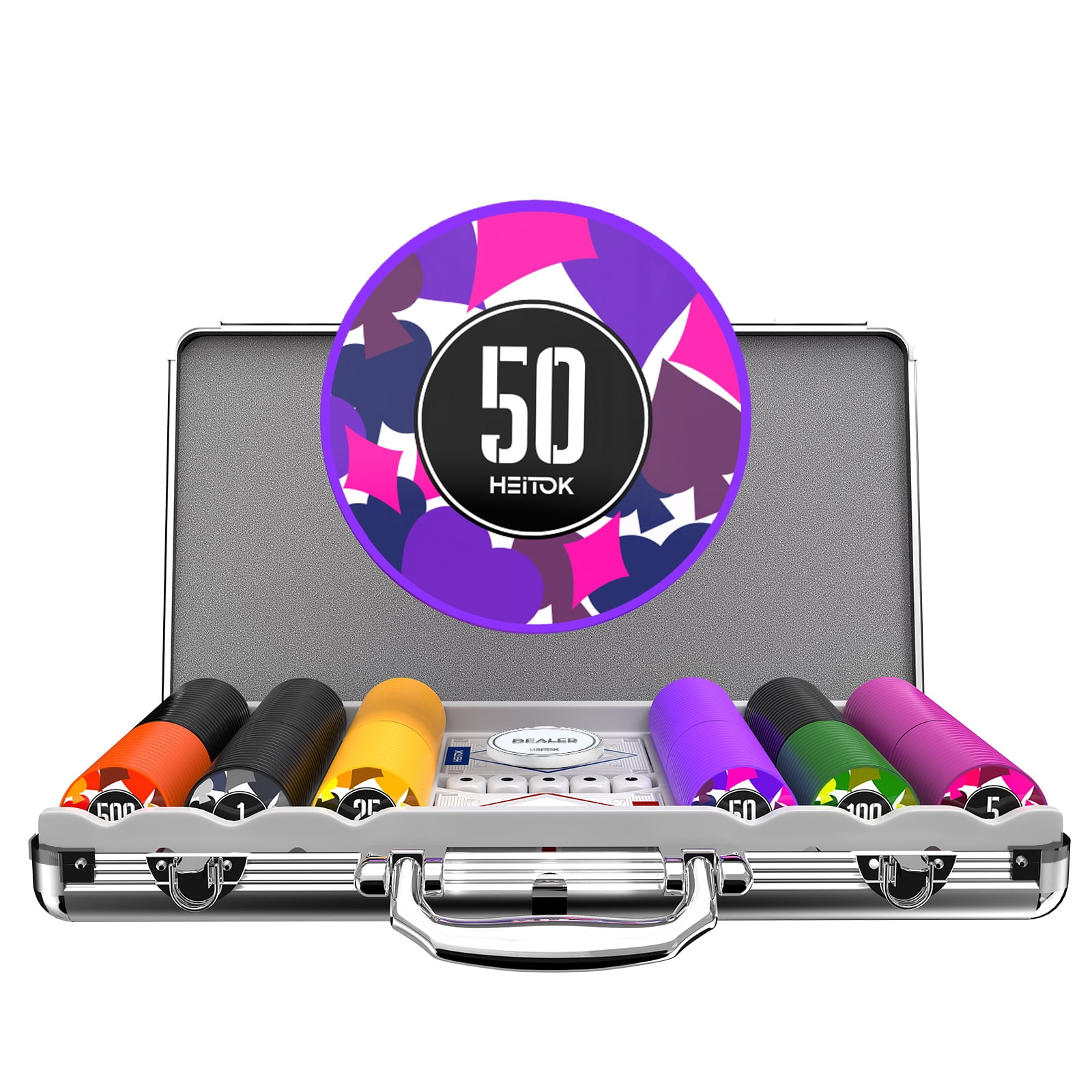 HEITOK 300pcs Professional Poker Chips Set with Denominations, 11.5g ...