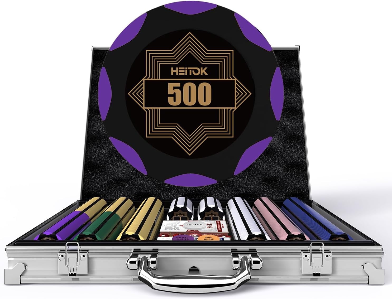 HEITOK 500PCS 14g Professional Poker Chip Set with Aluminum Case for ...