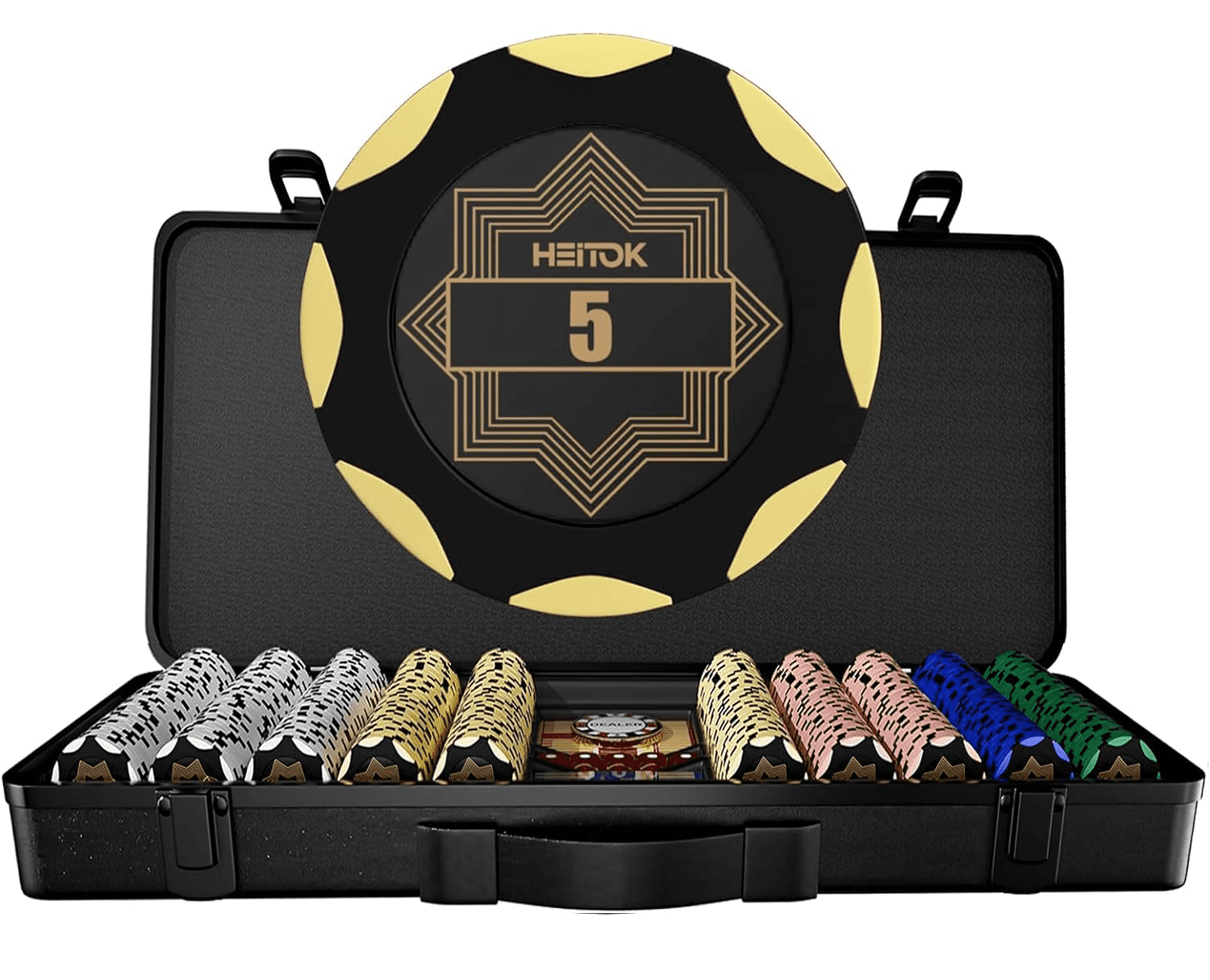 HEITOK Clay Poker Chip Set - Leather Carrying Case, Denominations - 500 ...