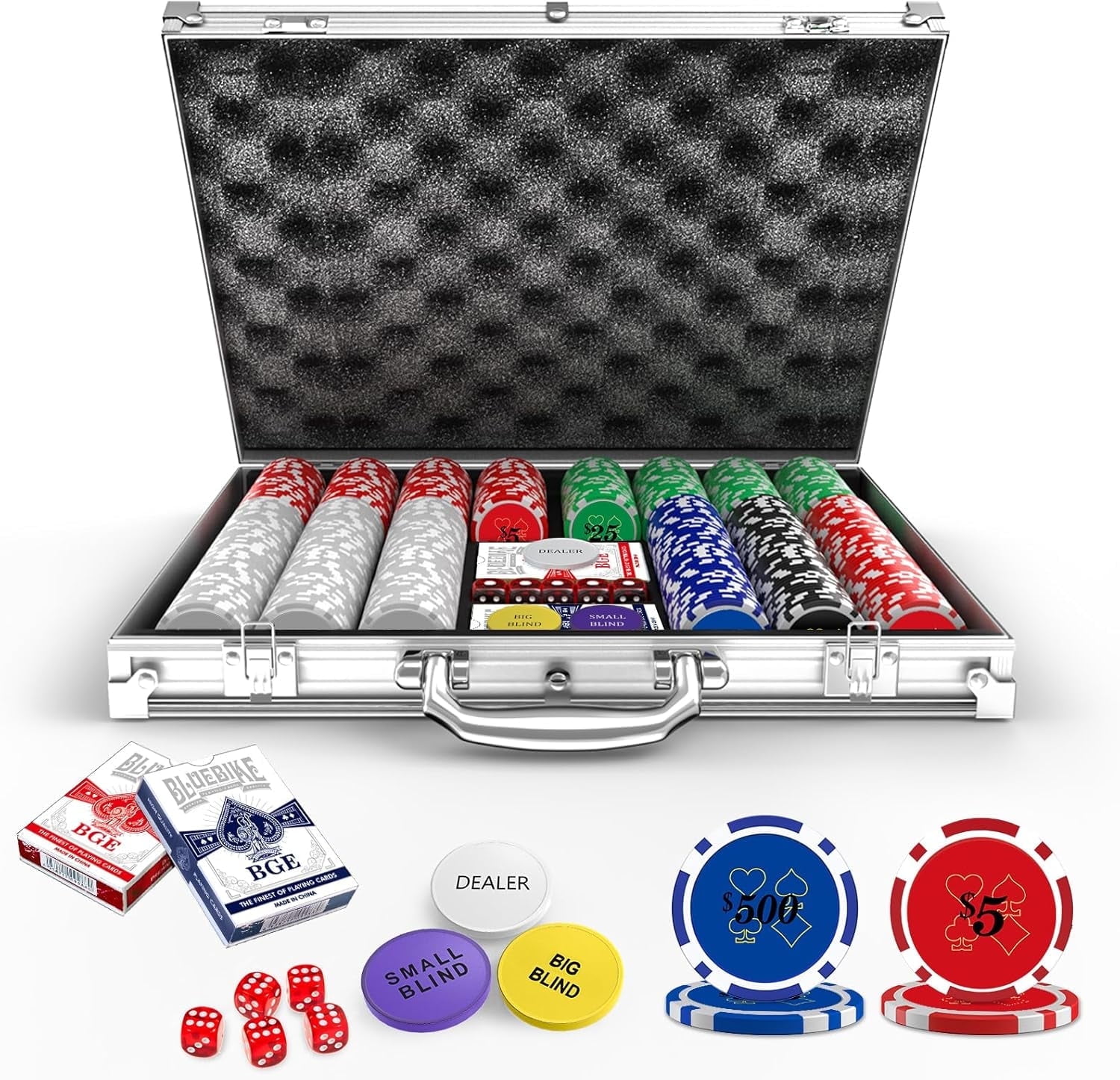 HEITOK 500PCS 11.5g Professional Poker Chip Set with Aluminum Case for ...
